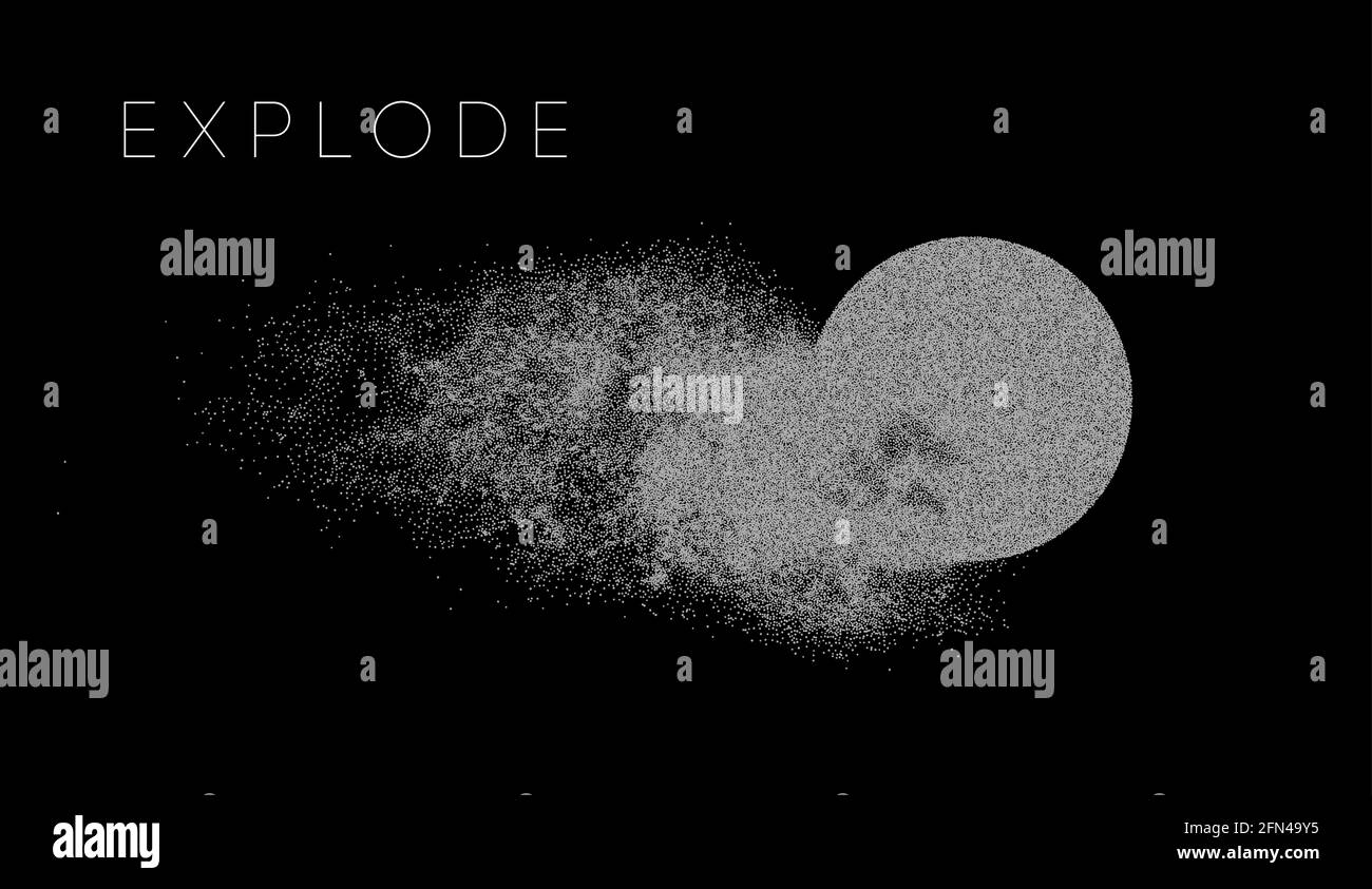 Circle explosion with abstract burst. Vector particles of black shape ...