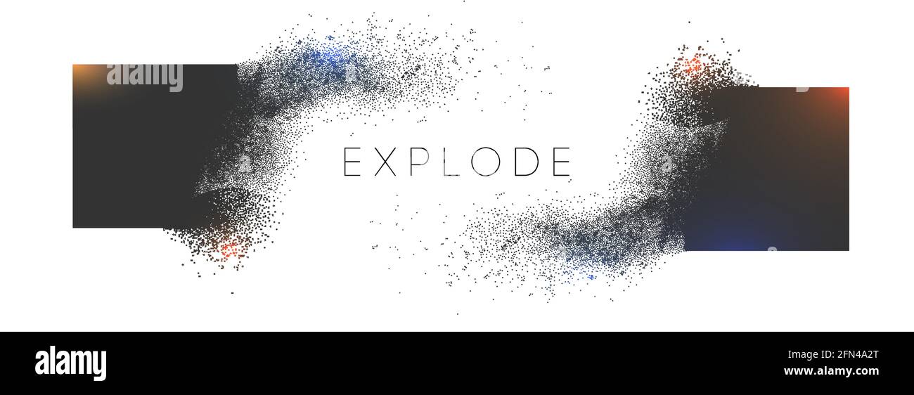 Square explosion with abstract burst. Vector particles of black shape ...