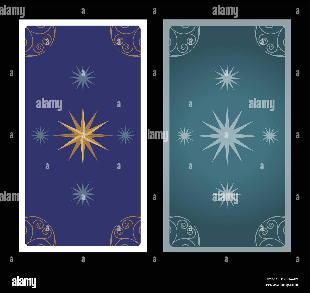 Tarot card or playing card back with vintage ornamental frame and stars ...