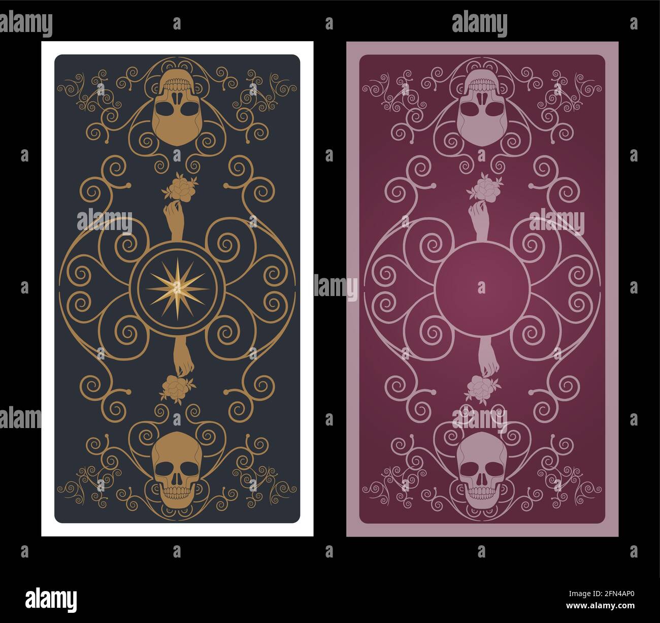 Tarot Card Or Playing Card Back With Vintage Ornamental Frame And