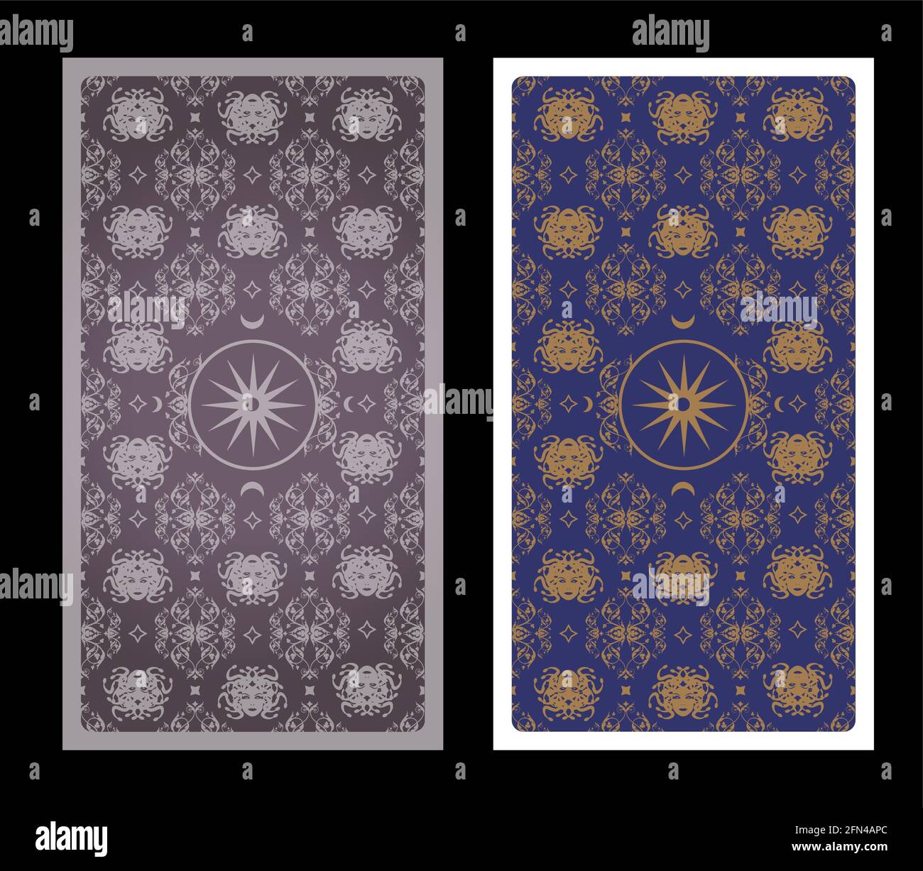 Tarot Card Or Playing Card Back With Vintage Ornamental Patterns Medusa