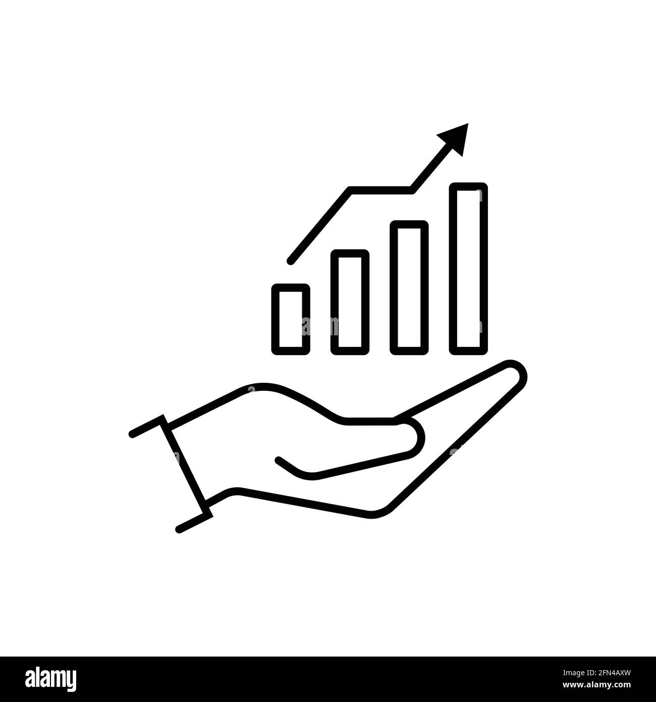 Growth outline icon vector palm with bar chart sign isolated on white ...