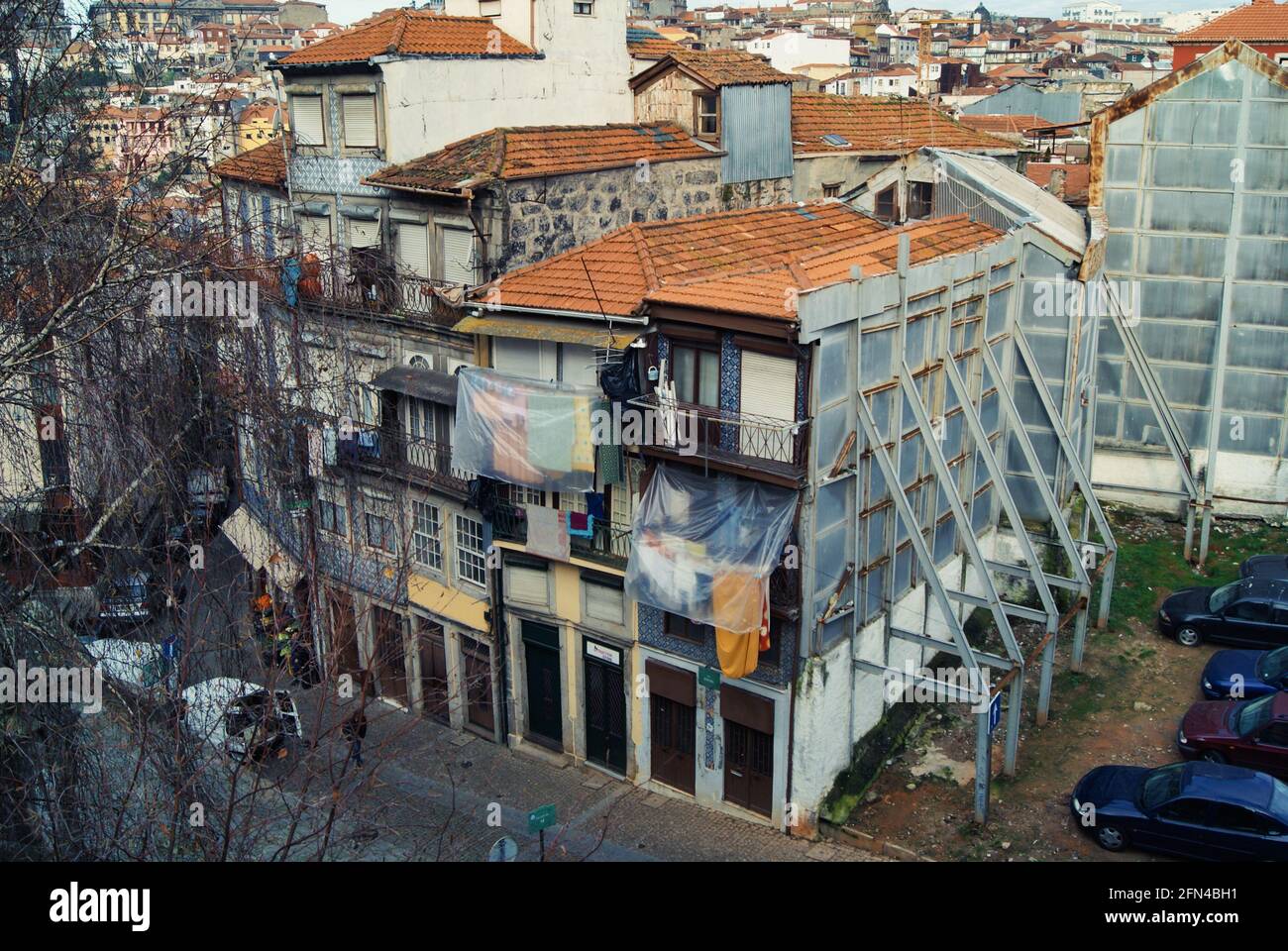 Old mansion held up by a steel structure. Support for collapsing houses ...