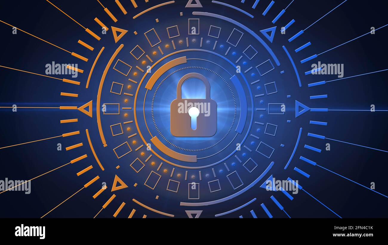 Abstract circle sci fi futuristic protection technology concept - closed padlock centered in hud ...