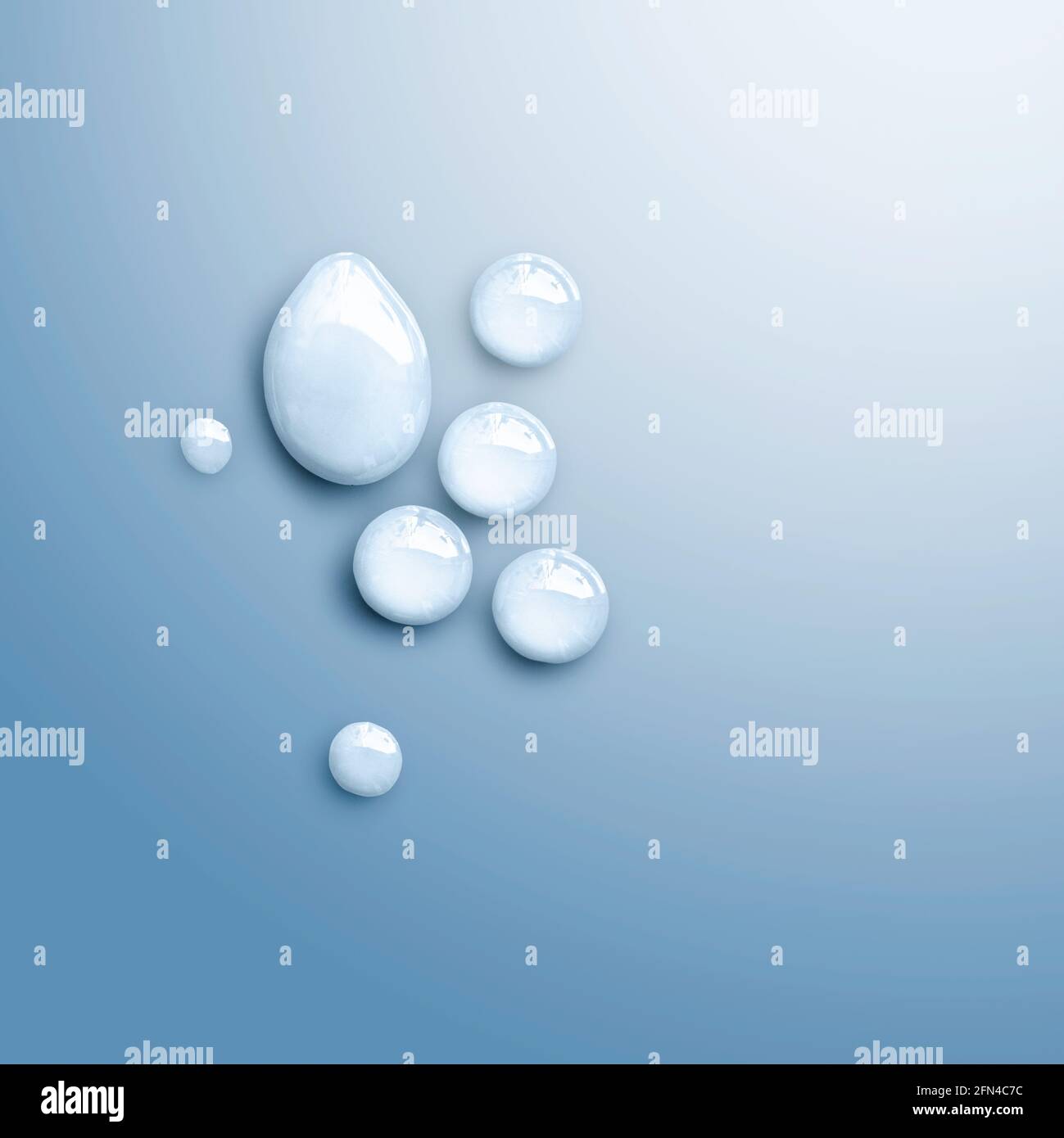 Water drops on blue background. Creative layout with white liquid drops ...