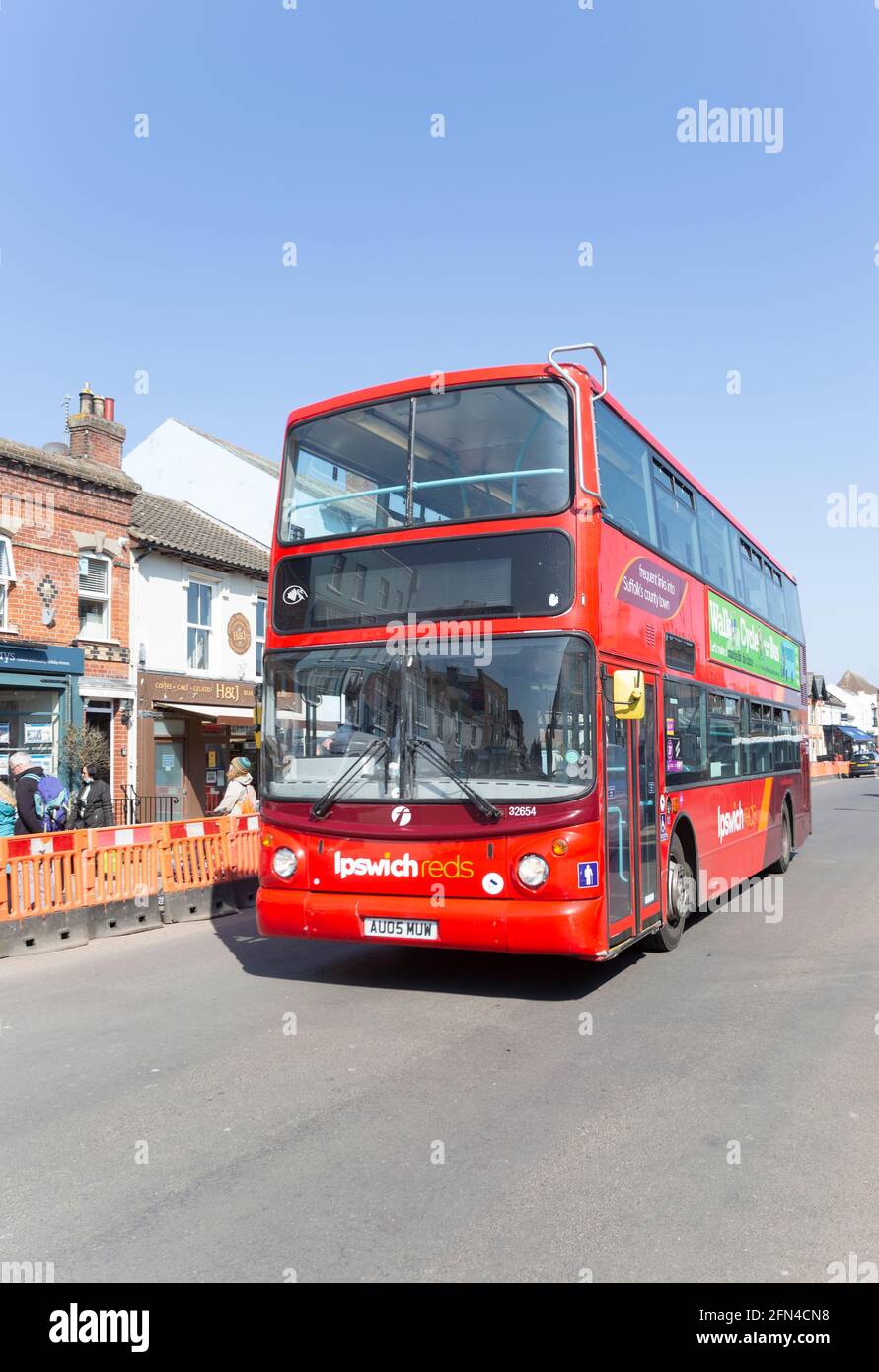 Ipswich Reds double decker Volvo service bus 32654, Aldeburgh, Suffolk ...