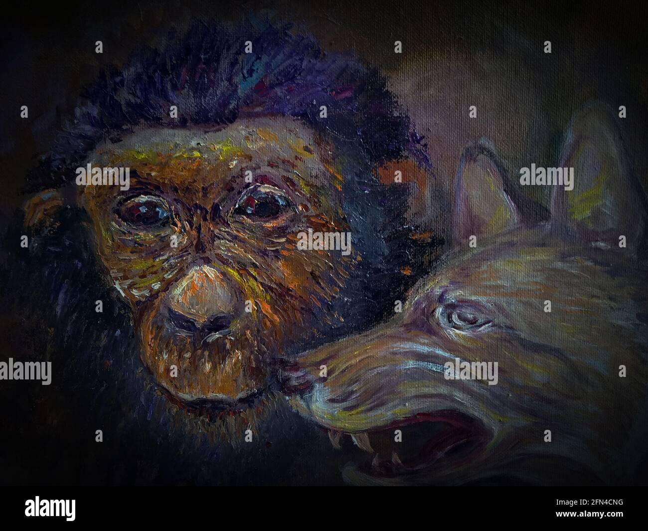 Art Oil painting Fine art , Chimpanzee , monkey Stock Photo - Alamy