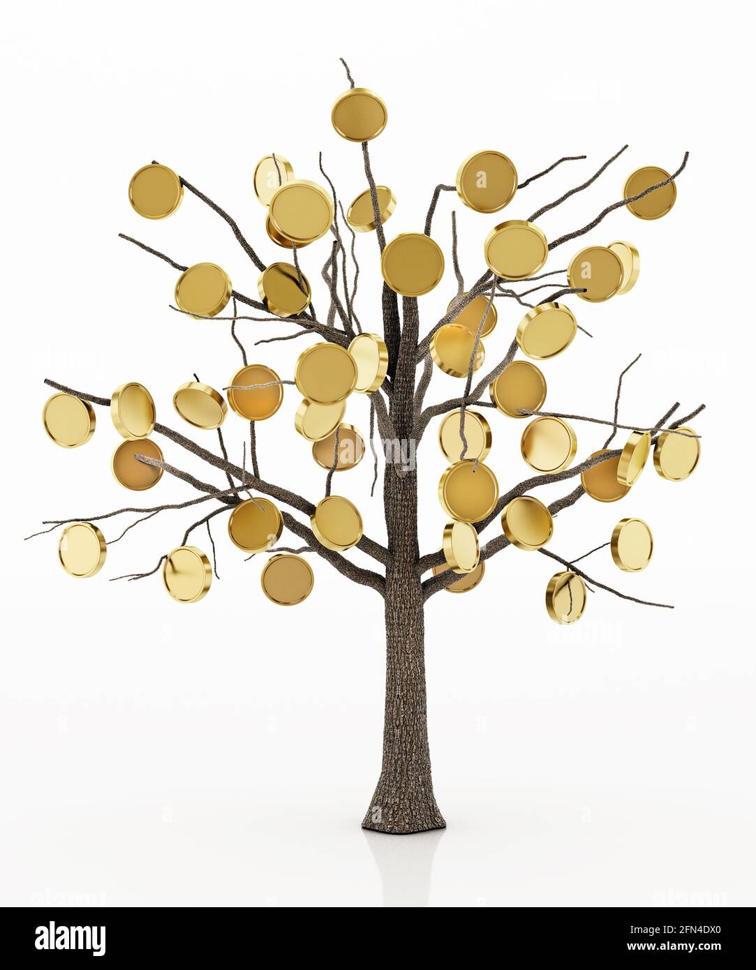 Tree with golden coins isolated on white background. 3D illustration ...
