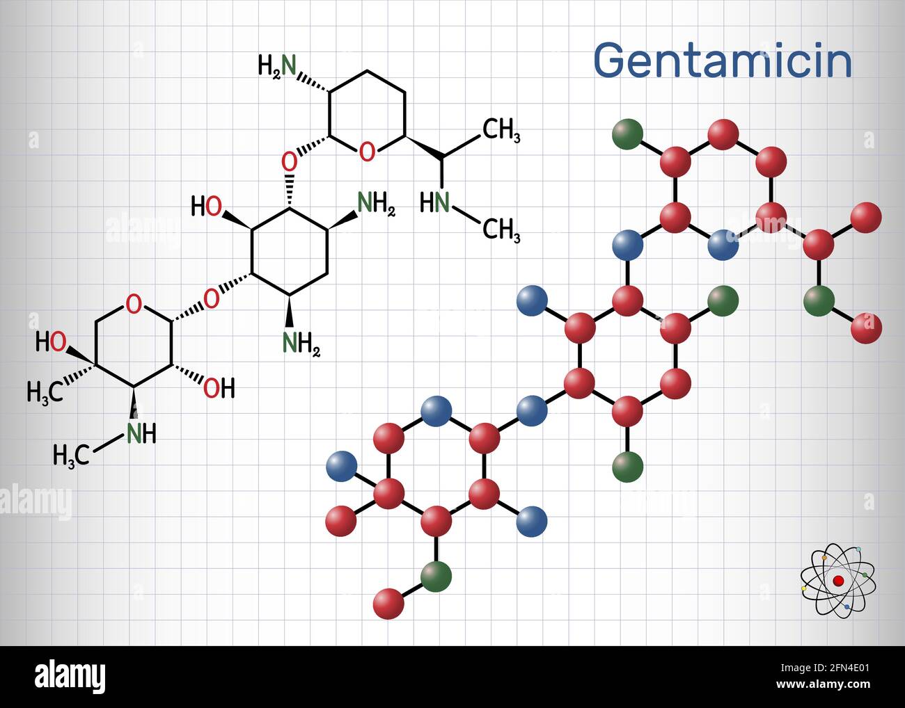 Gentamicin molecule. It is broad-spectrum aminoglycoside antibiotic ...