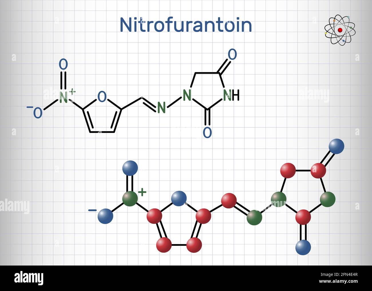 Nitrofurantoin molecule. It is nitrofuran antibiotic used to treat ...