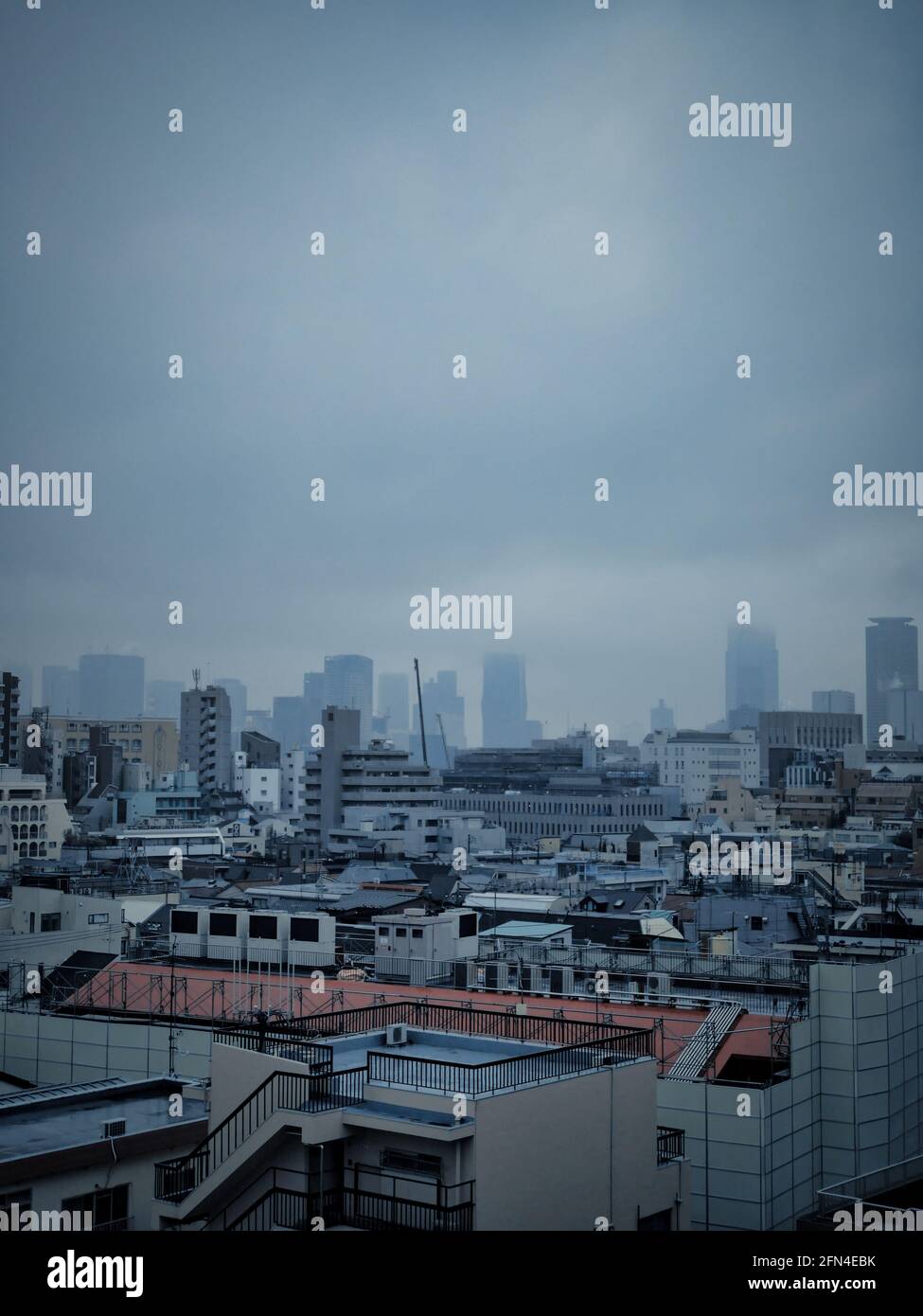 Overview of suburbs of Tokyo. Vertical view of the Japanese capital ...