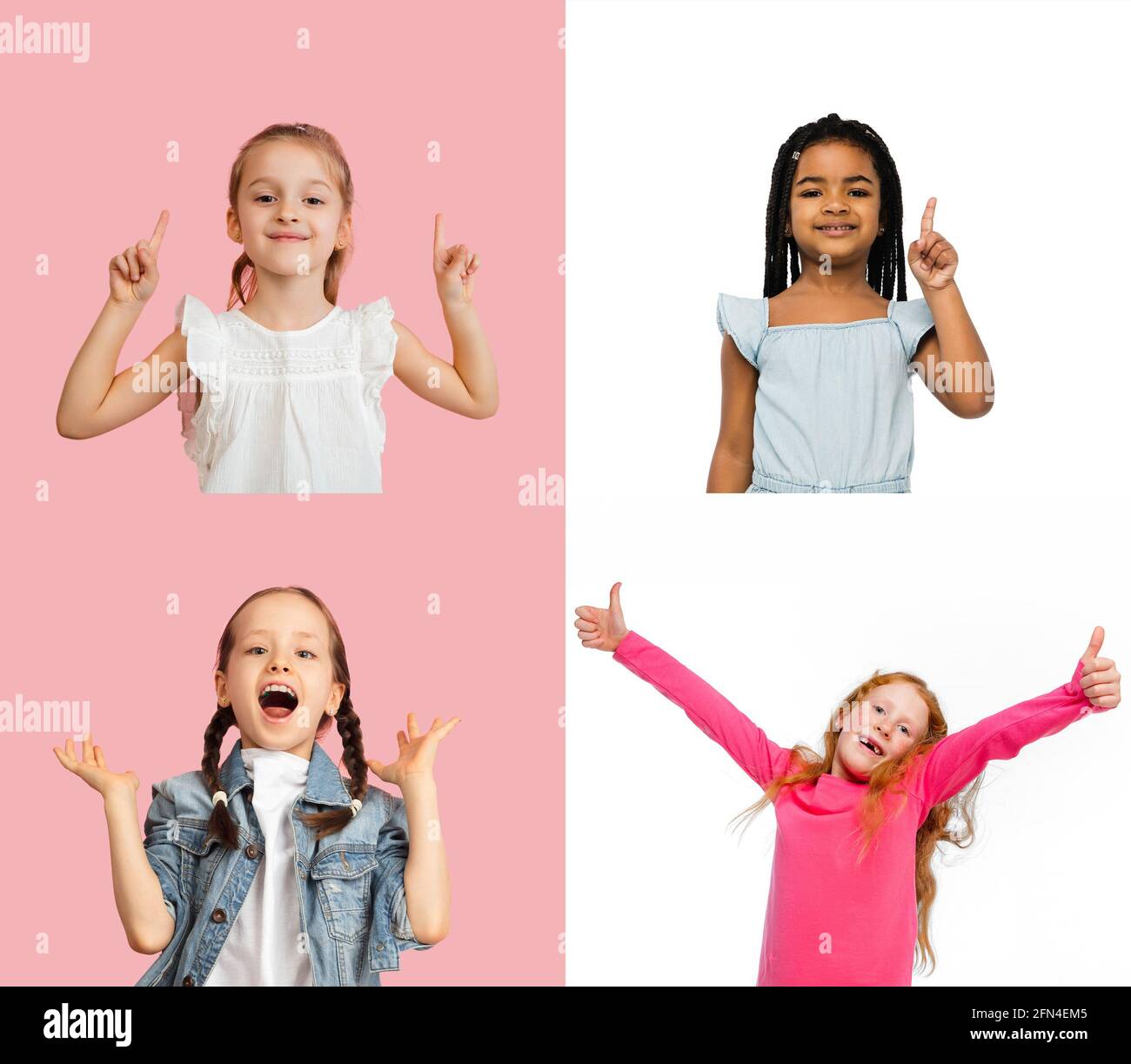 Art collage made of portraits of little and happy kids isolated on ...