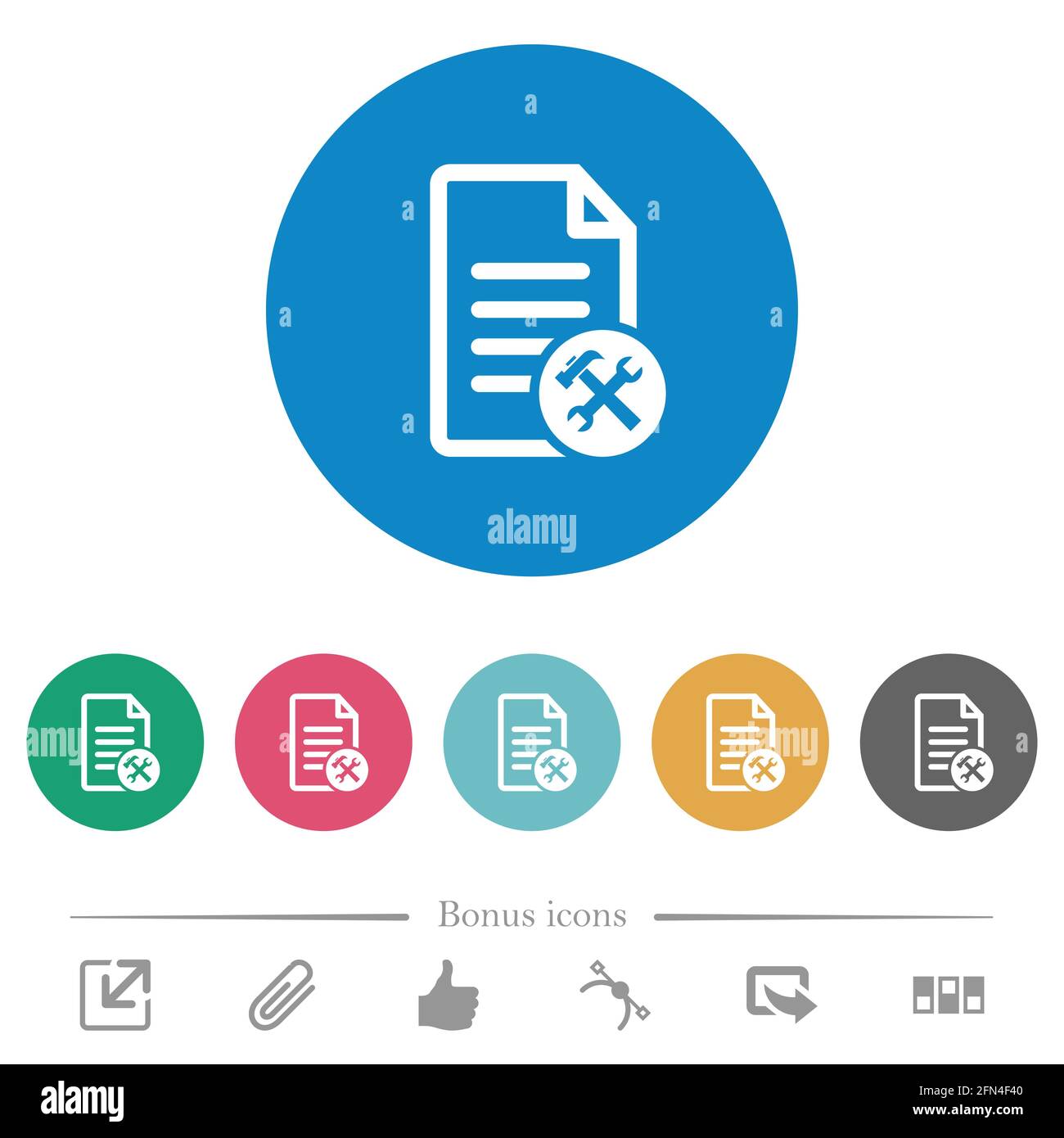 Document tools flat white icons on round color backgrounds. 6 bonus ...
