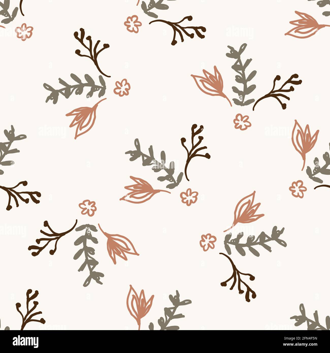 Seamless minimalist doodle flower pattern background. Calm two tone ...