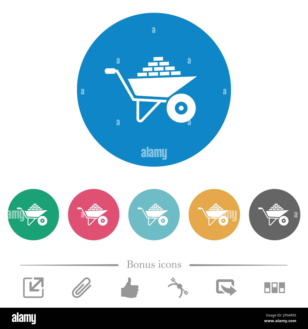 Packed wheelbarrow flat white icons on round color backgrounds. 6 bonus icons included Stock ...