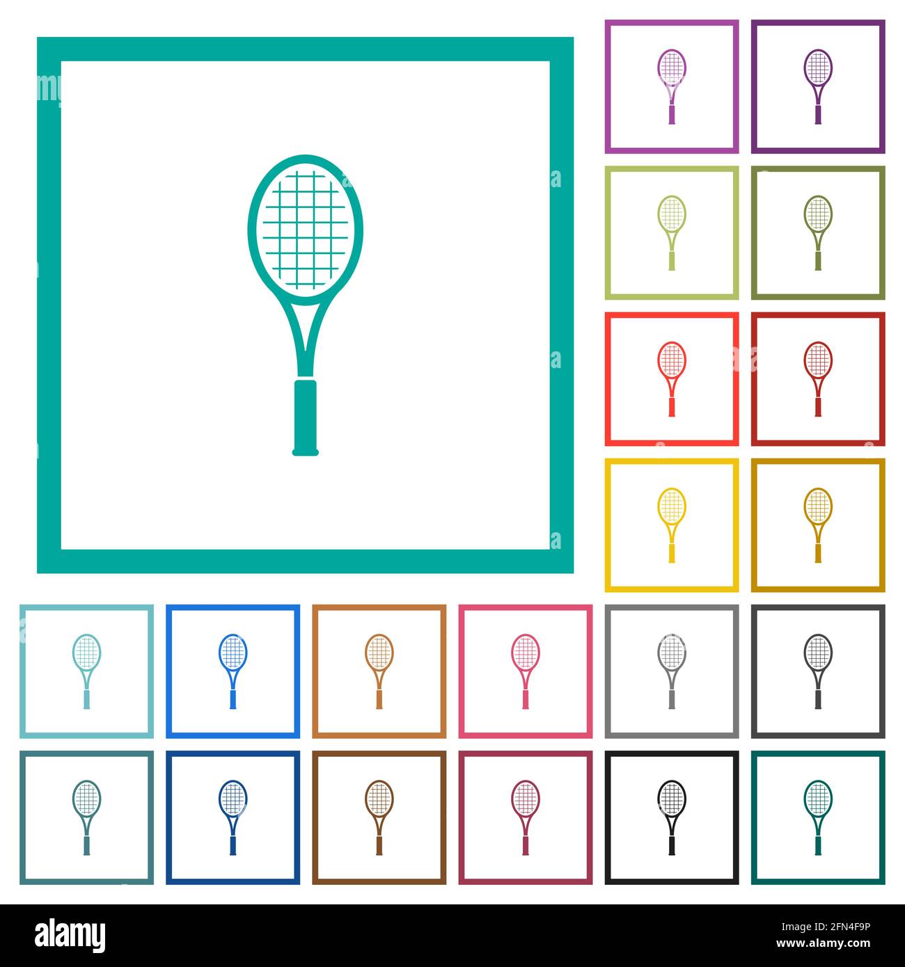 Single tennis racket flat color icons with quadrant frames on white ...