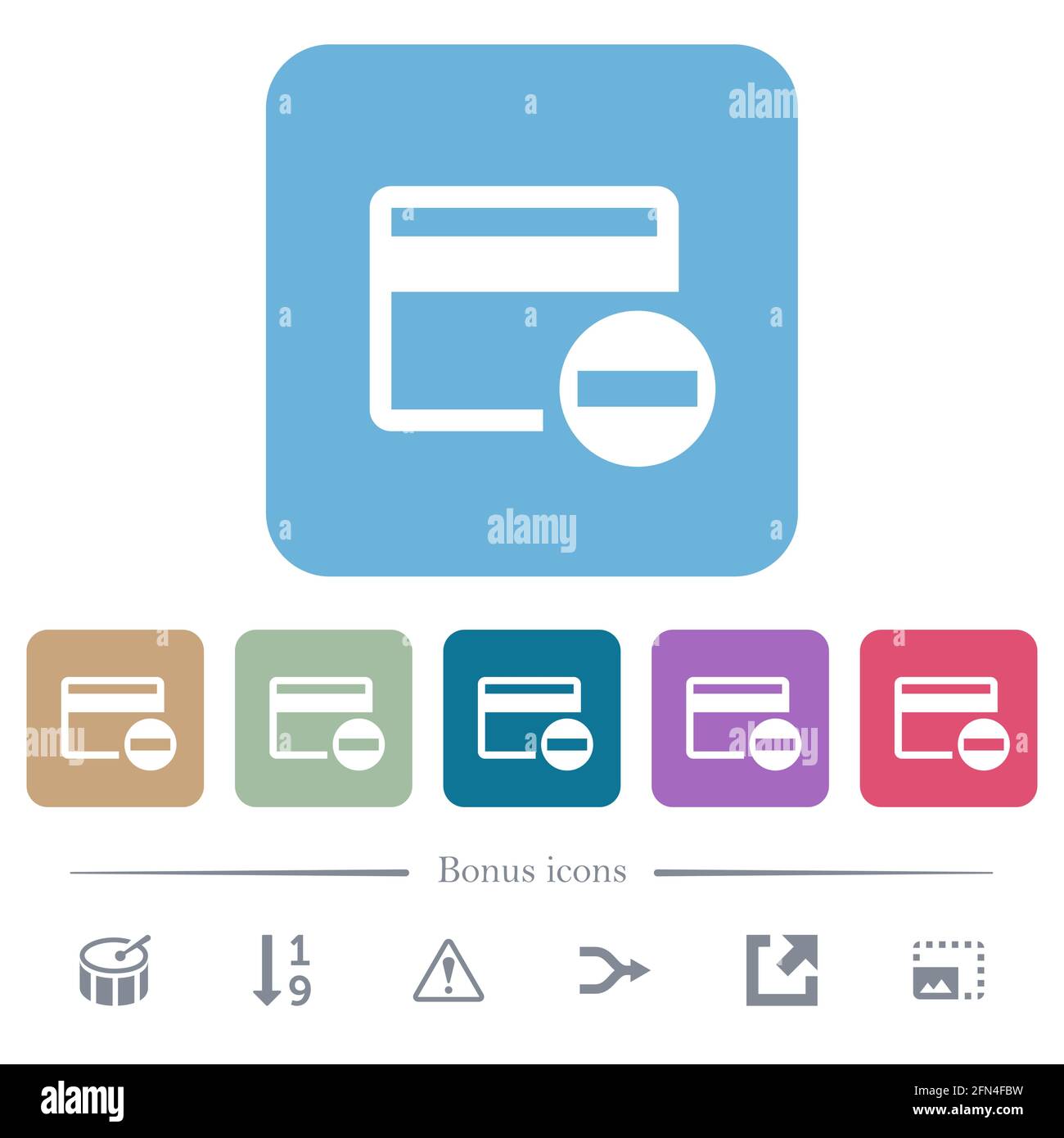 Remove credit card white flat icons on color rounded square backgrounds ...