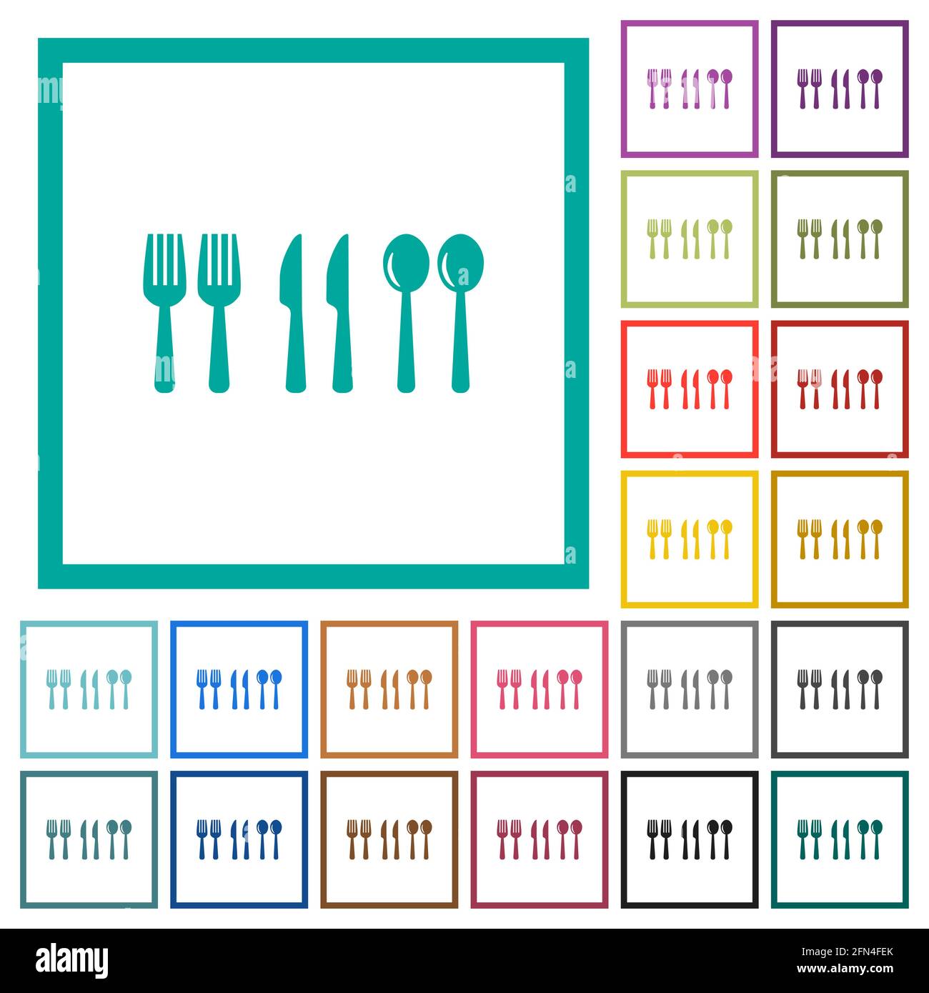 Flatware flat color icons with quadrant frames on white background Stock Vector Image & Art - Alamy