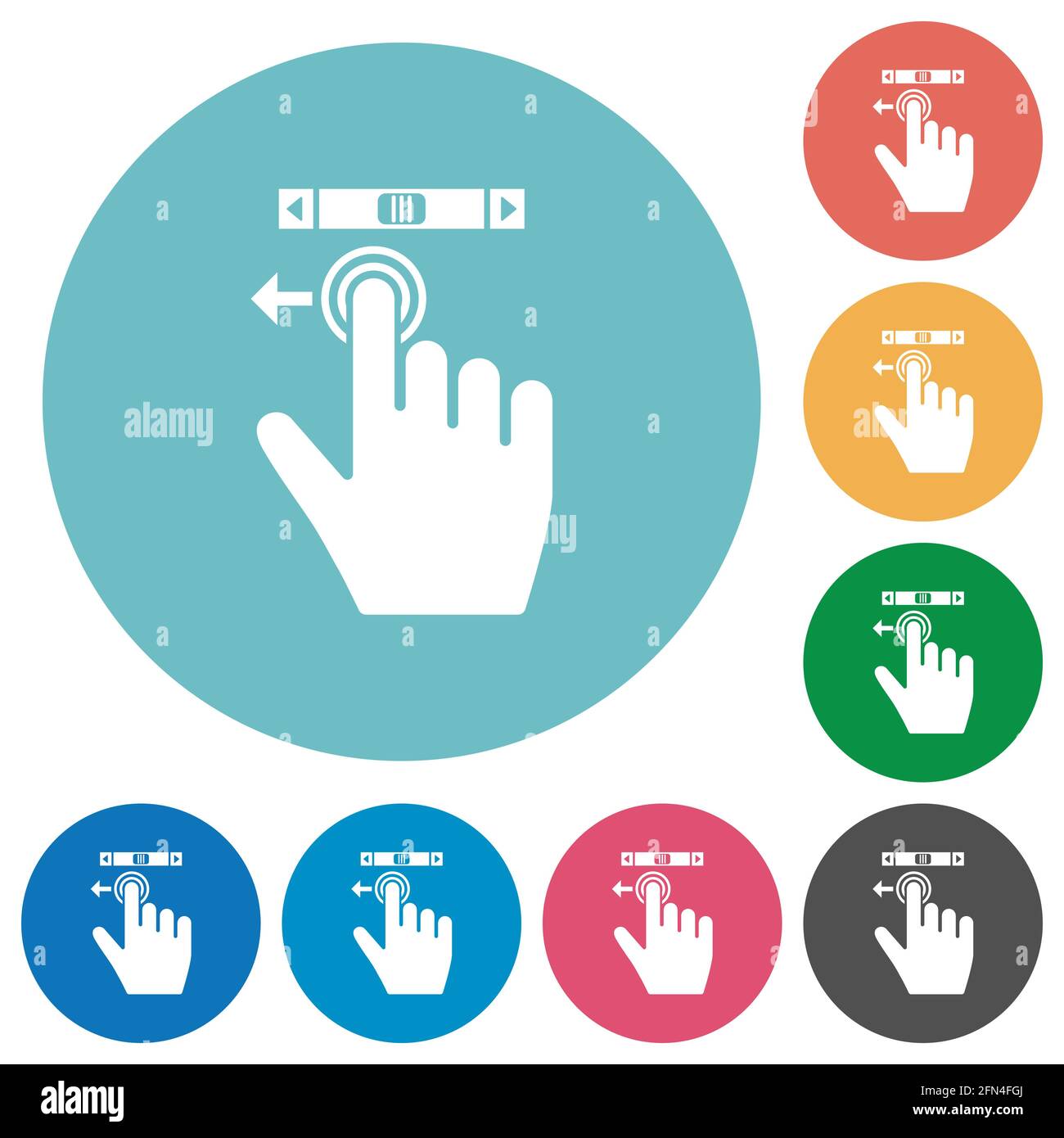 right handed scroll left gesture flat white icons on round color ...