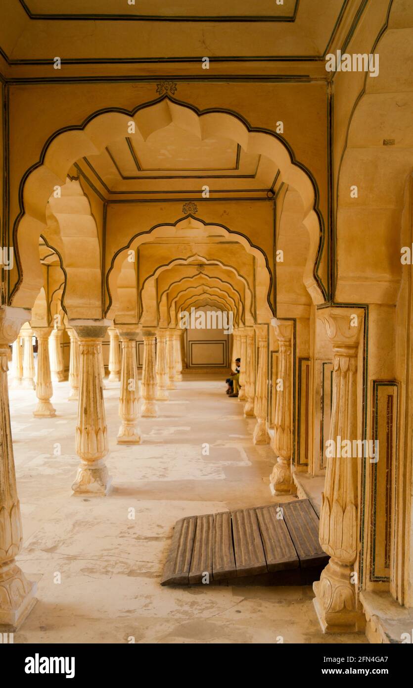 Vertical shot of the details of the majestic Amber Fort near Jaipur ...