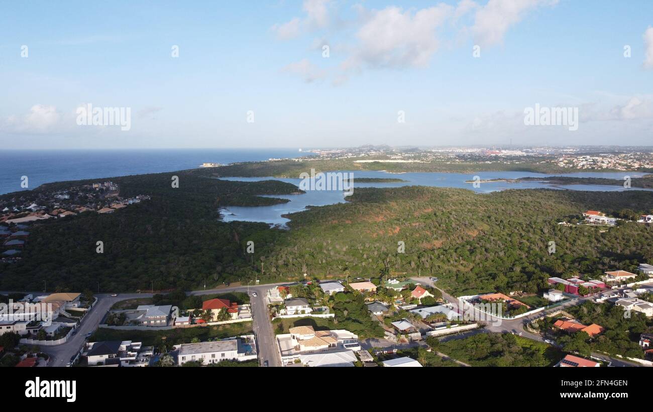 Aerial shot of Jan Thiel beach in Curacao Stock Photo - Alamy