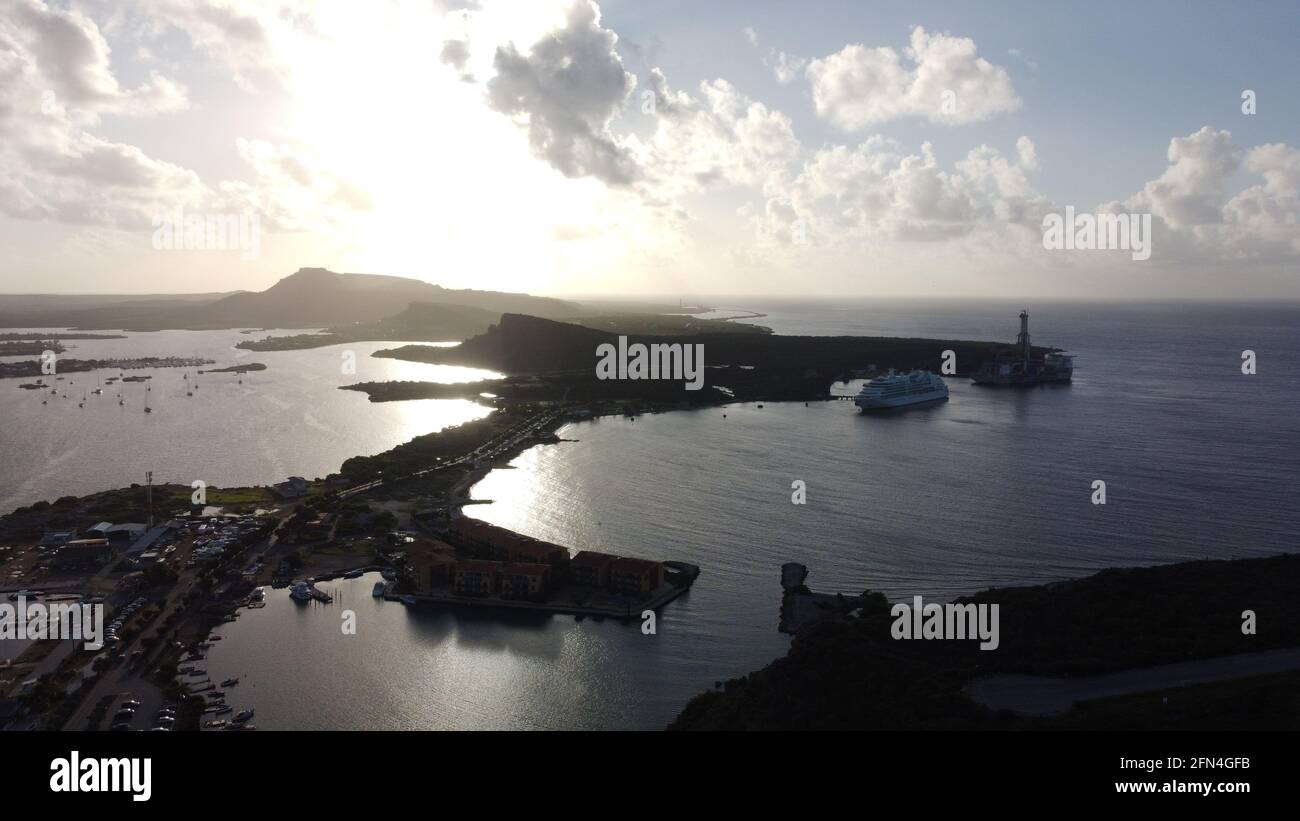 Aerial shot of Jan Thiel beach in Curacao Stock Photo - Alamy