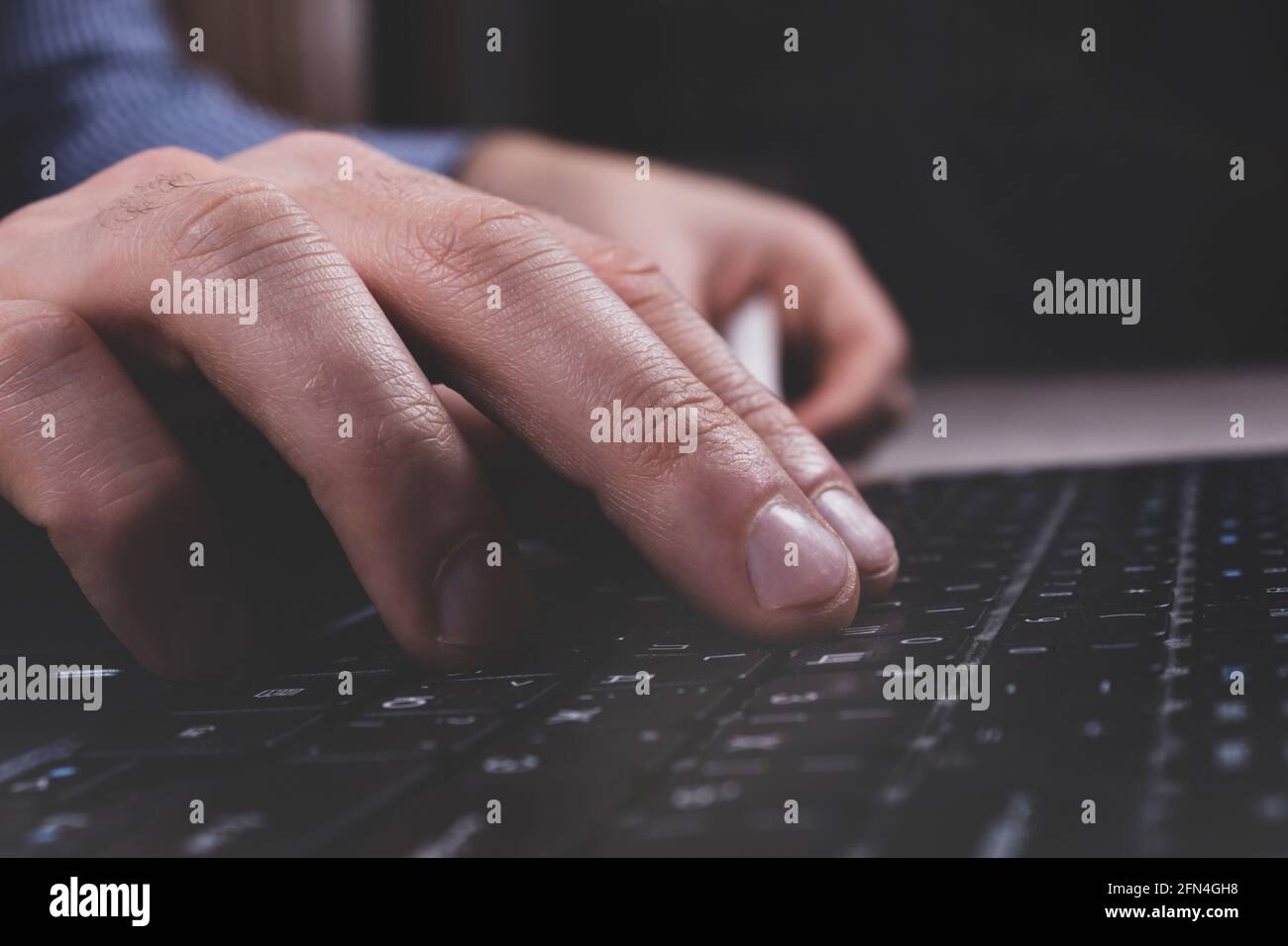 Close up photo of man hand using laptop. Concept business and financial ...
