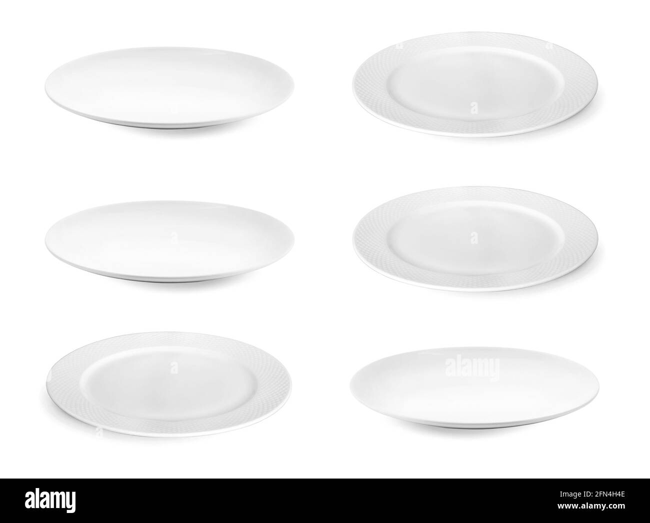 collection of ceramic white plate on white background Stock Photo - Alamy