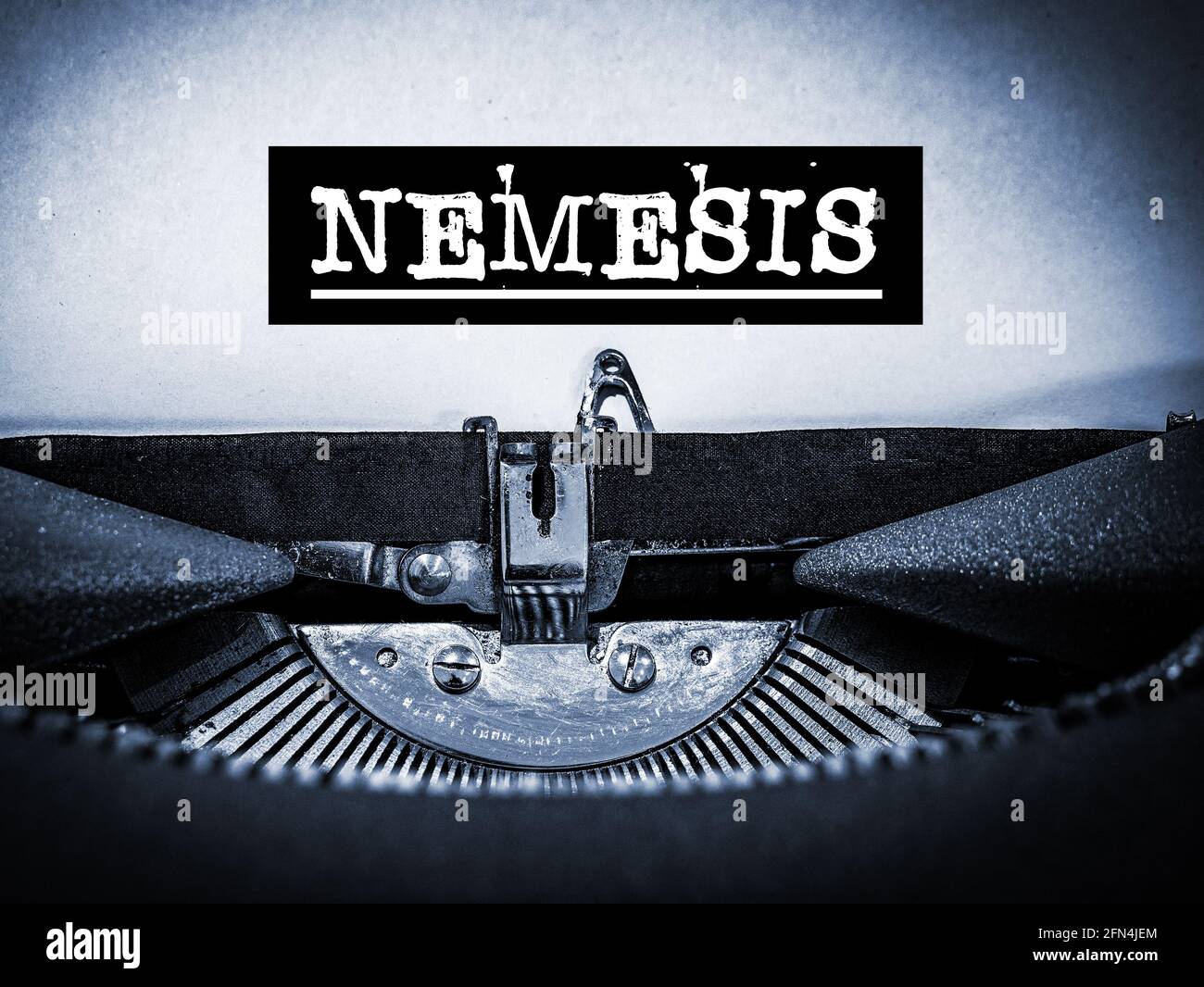 Nemesis printed on a typewriter with underscore and black border around ...