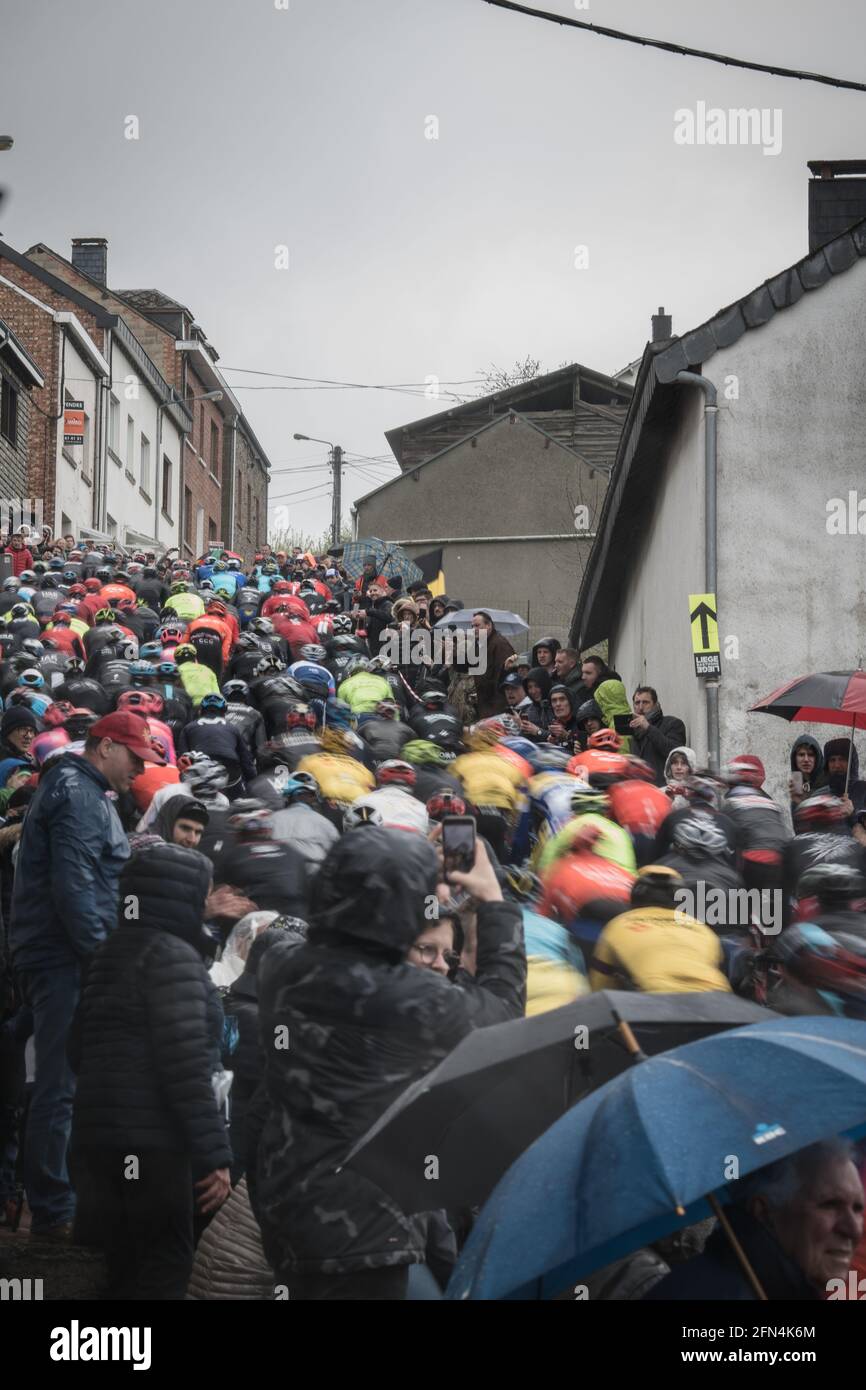 28/04/2019, Belgium. Liège–Bastogne–Liège. The Peloton climb the Côte ...