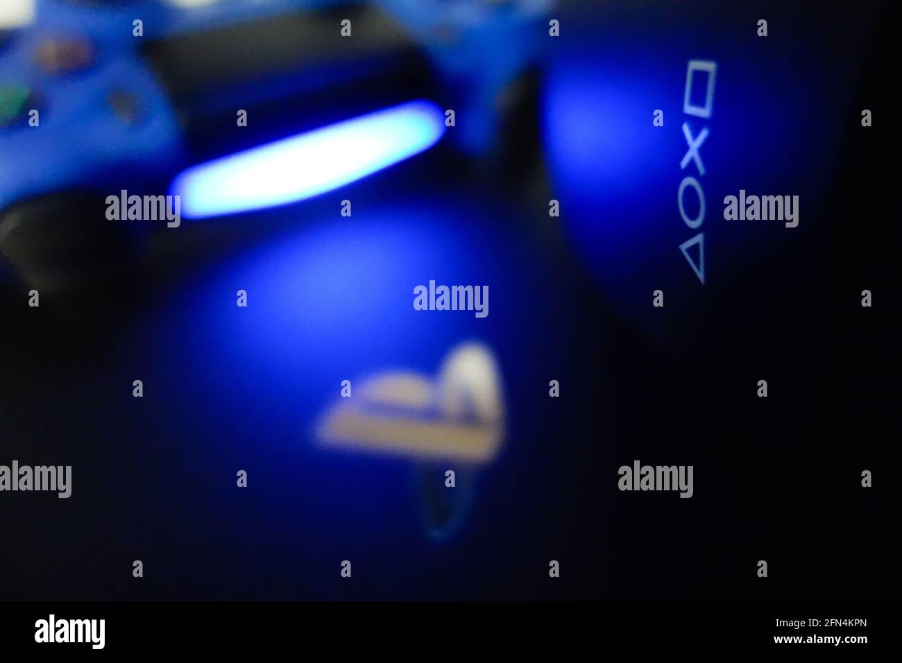 SAO PAULO, BRAZIL - May 04, 2021: Sony Playstation logo illuminated on ...