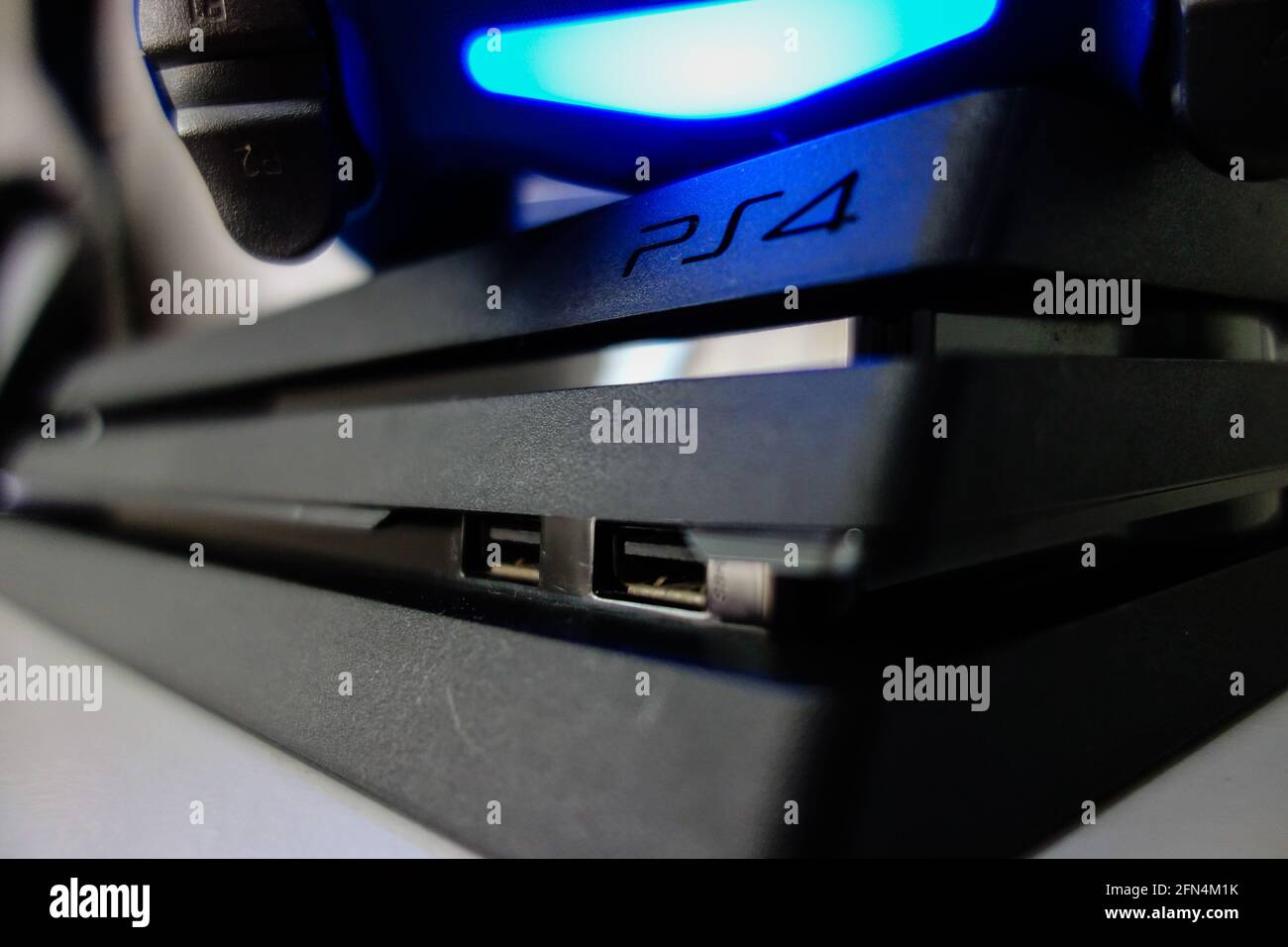 SAO PAULO, BRAZIL - May 04, 2021: Sony black Playstation 4 Pro game ...