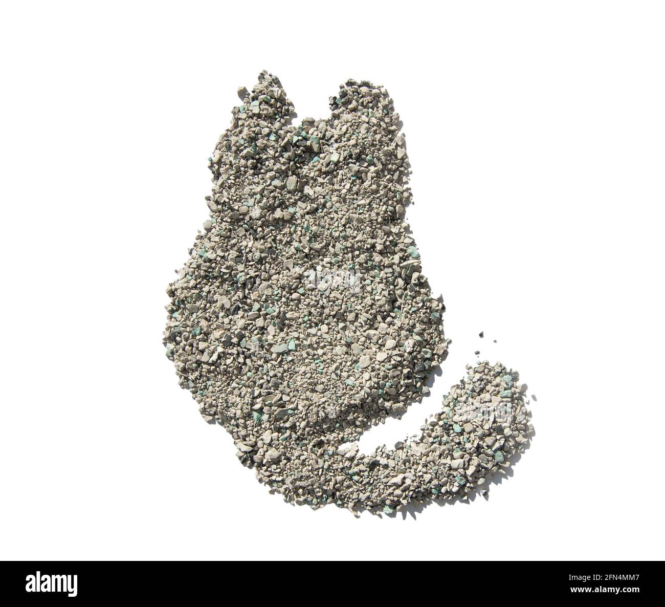Fresh Cat Sand as Cat shape isolated on white background. Litter for ...