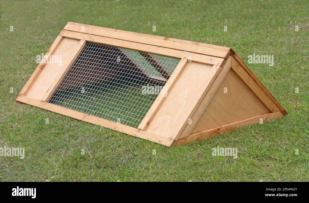 A Triangular Wooden Animal Run with Metal Mesh Stock Photo - Alamy
