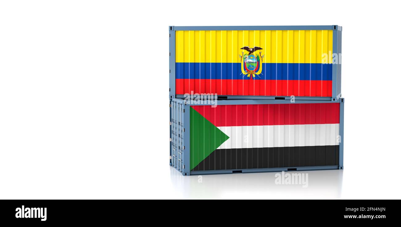 Two freight container with Ecuador and Sudan national flags. Copy space ...