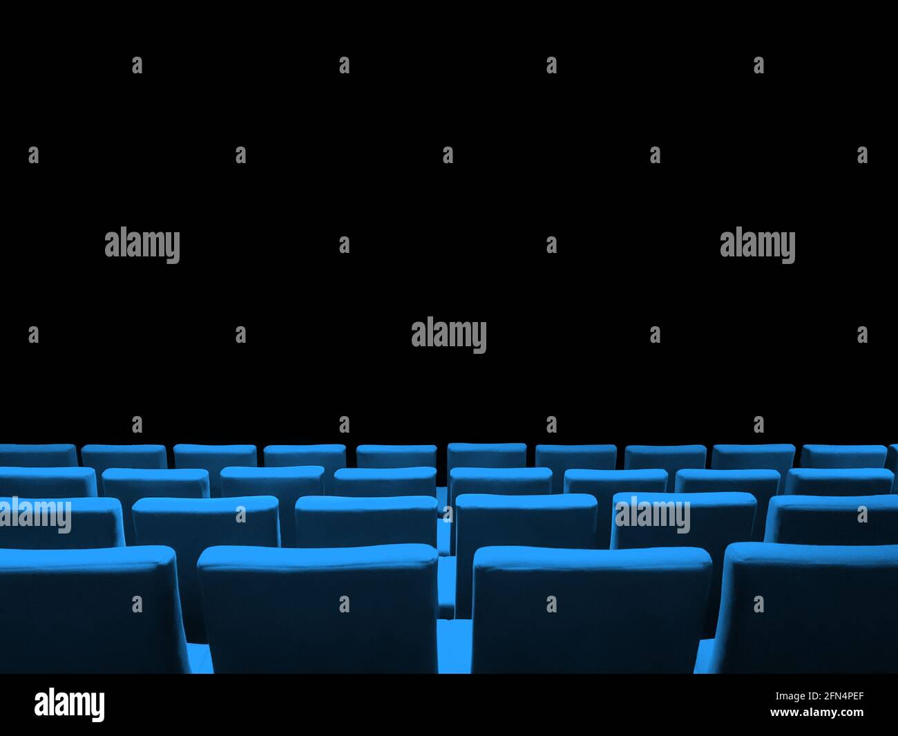 Cinema movie theatre with blue seats rows and a black copy space ...