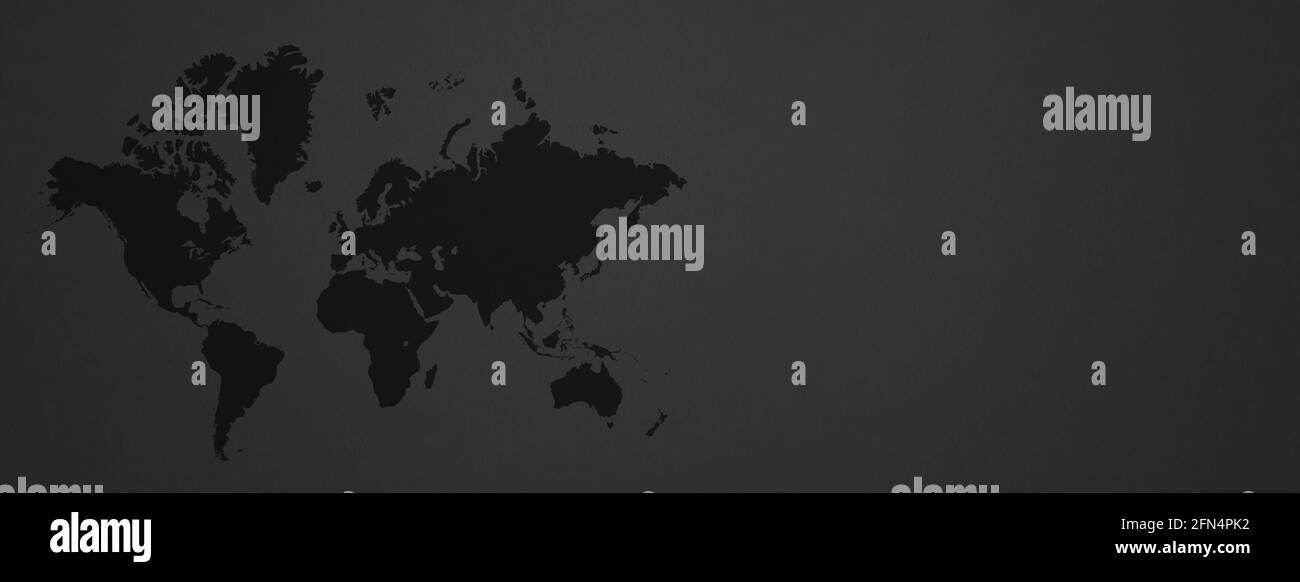 World map isolated on black wall background. Horizontal banner Stock ...