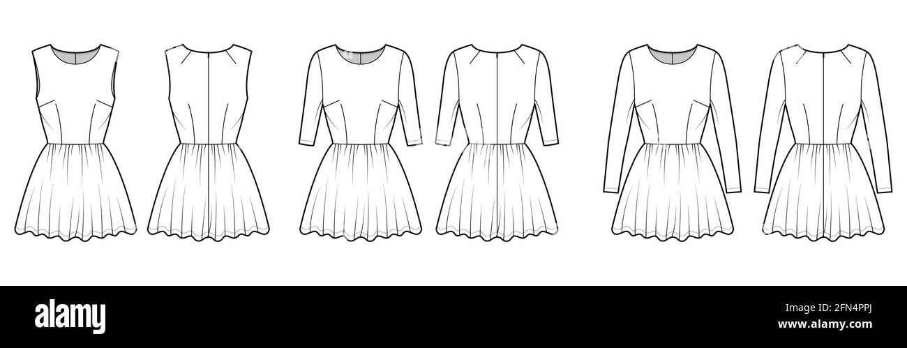 Set of dresses short long technical fashion illustration with long ...