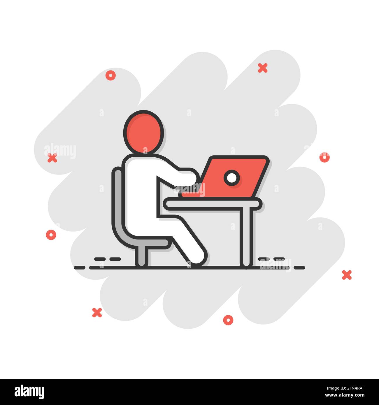 People with laptop computer icon in comic style. Pc user cartoon vector ...