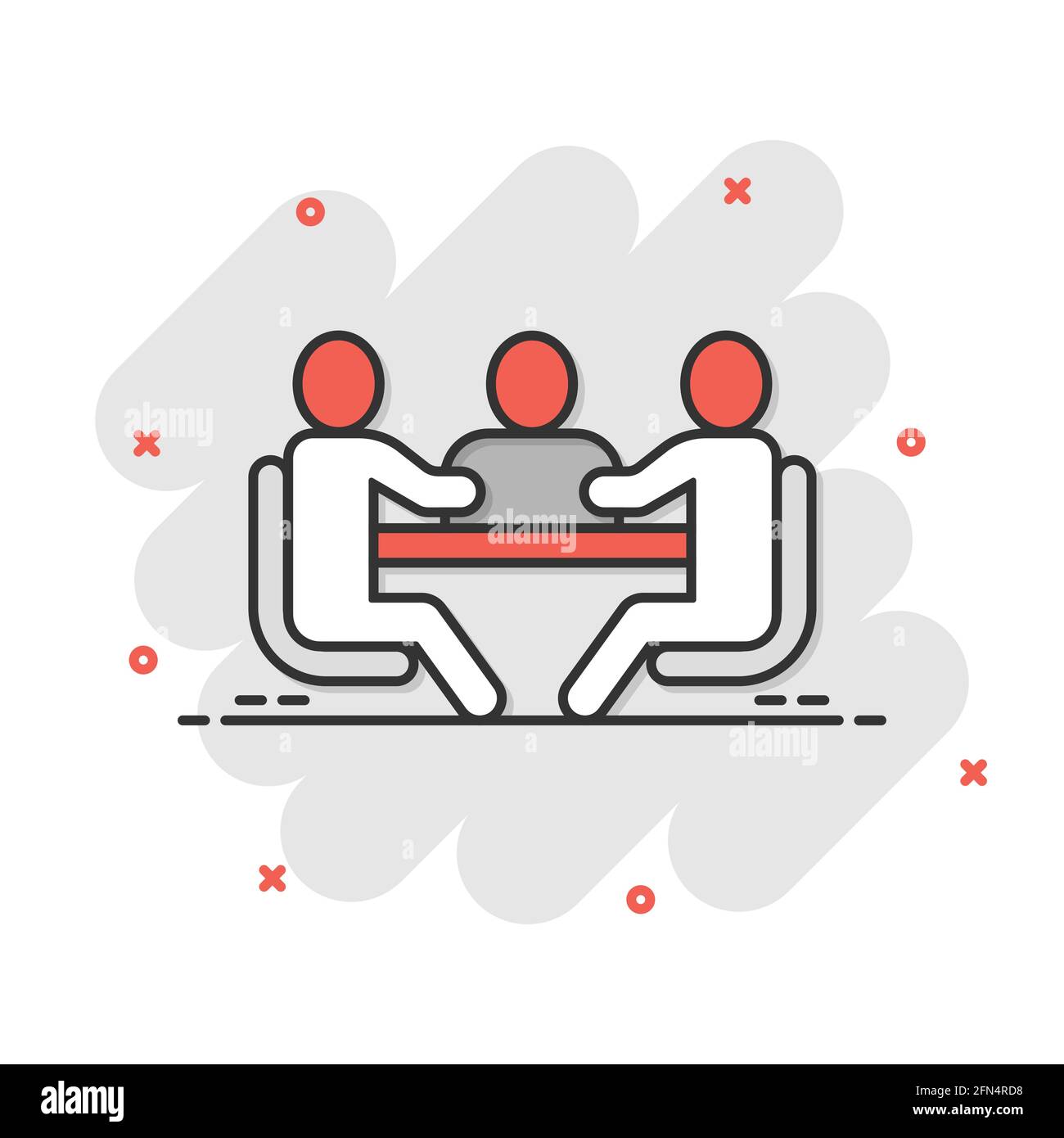 People with table icon in comic style. Teamwork conference cartoon ...