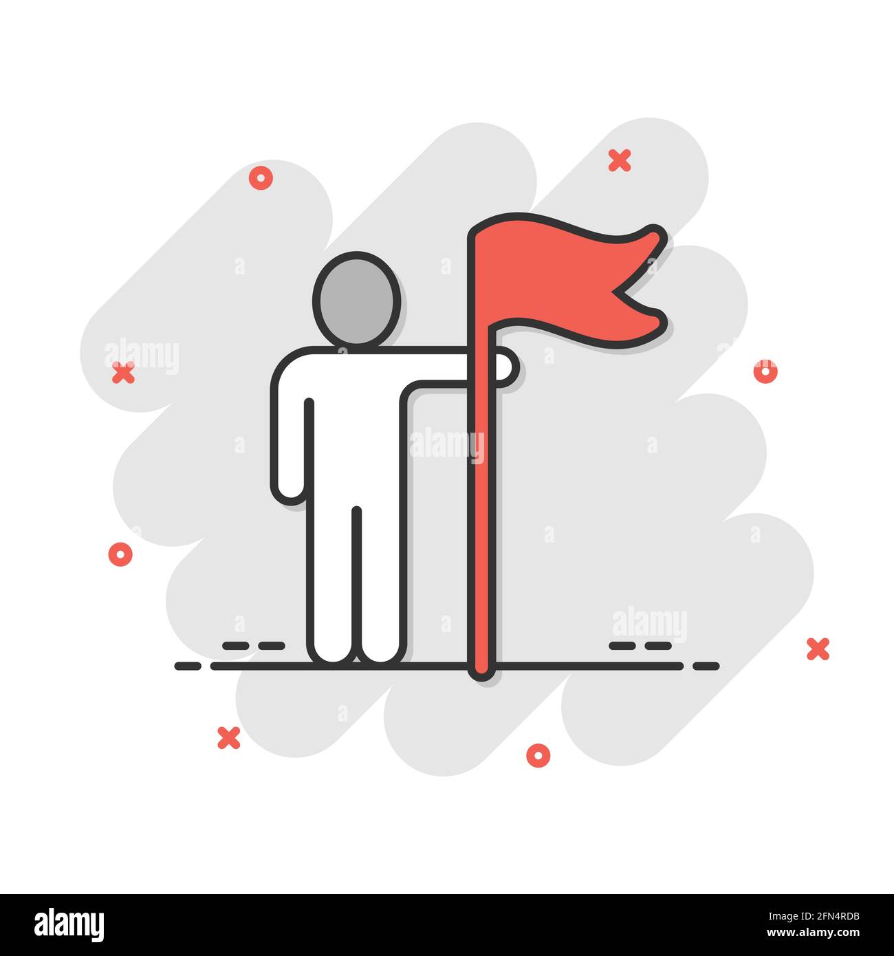 People with flag icon in comic style. Victory cartoon vector ...
