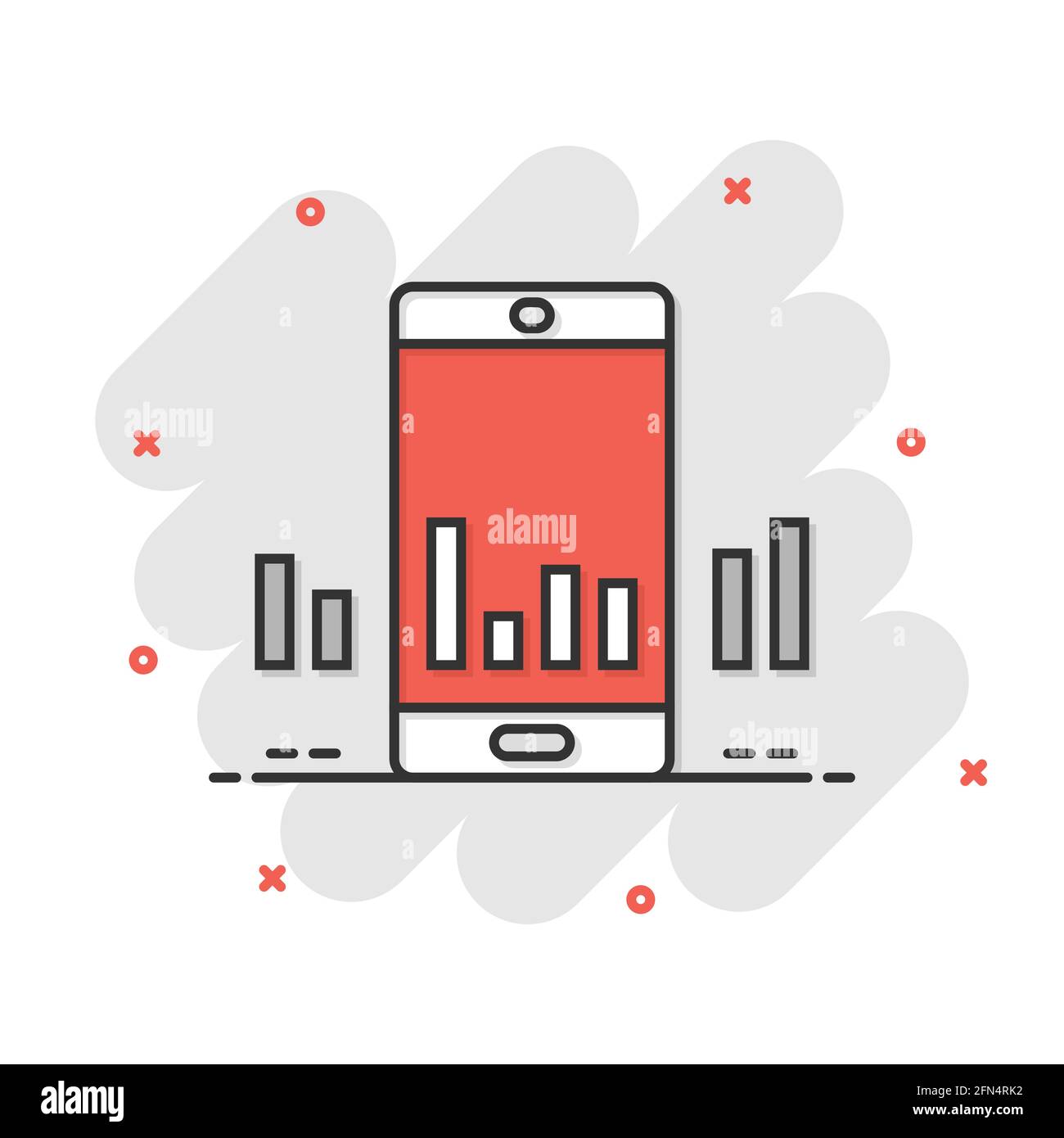 Phone diagram icon in comic style. Smartphone growth statistic cartoon ...