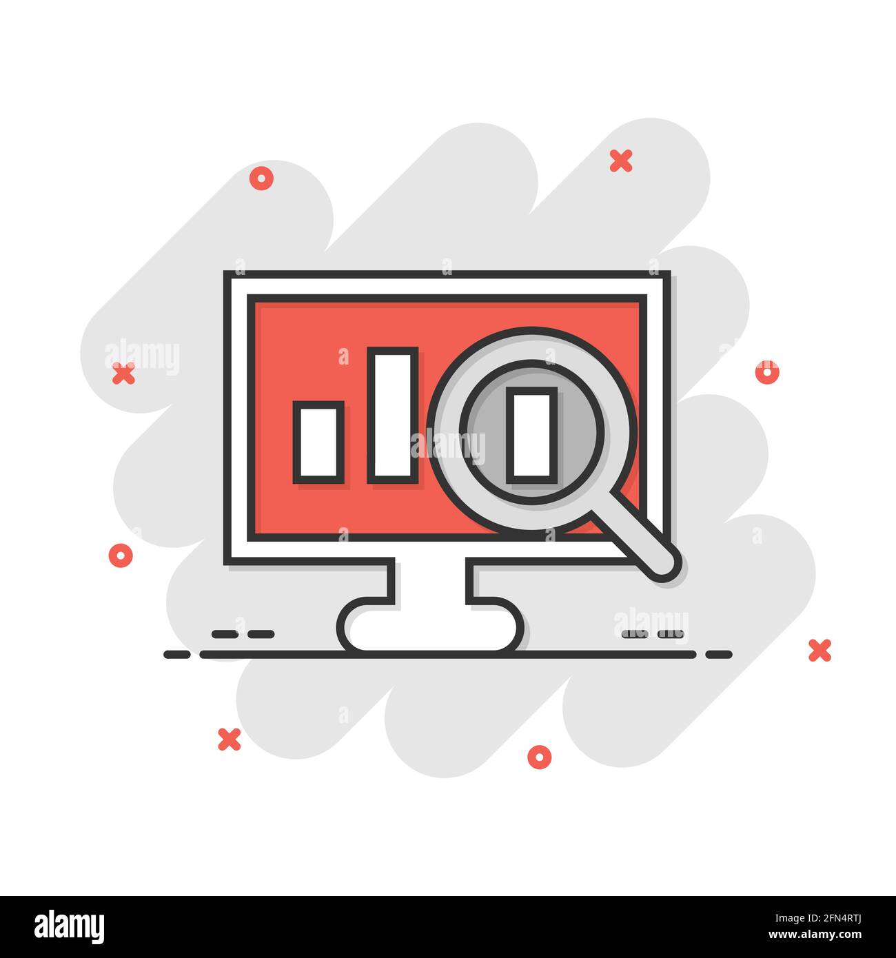 Website analytics icon in comic style. SEO data cartoon vector ...