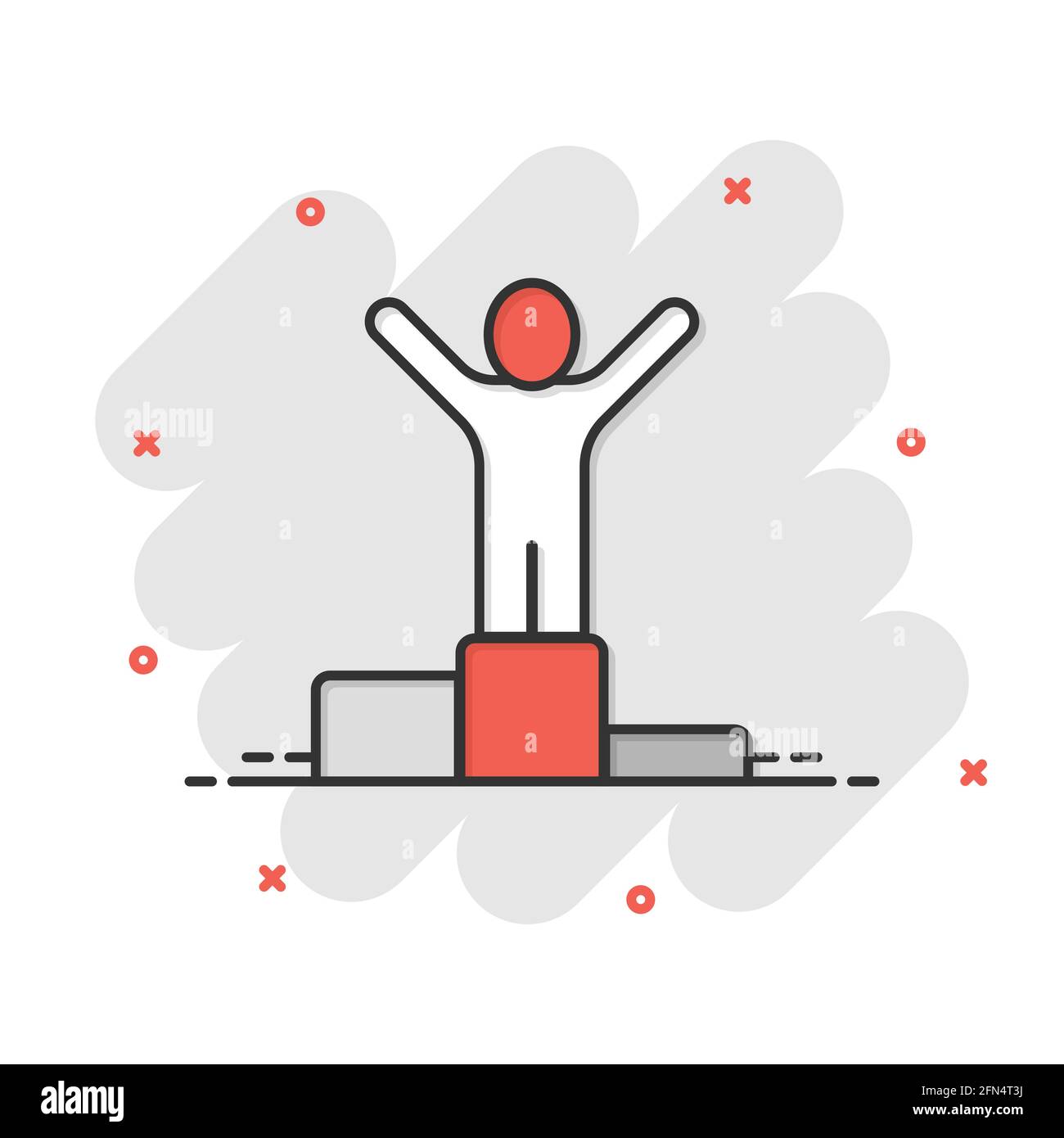 People win icon in comic style. Champion on podium cartoon vector ...