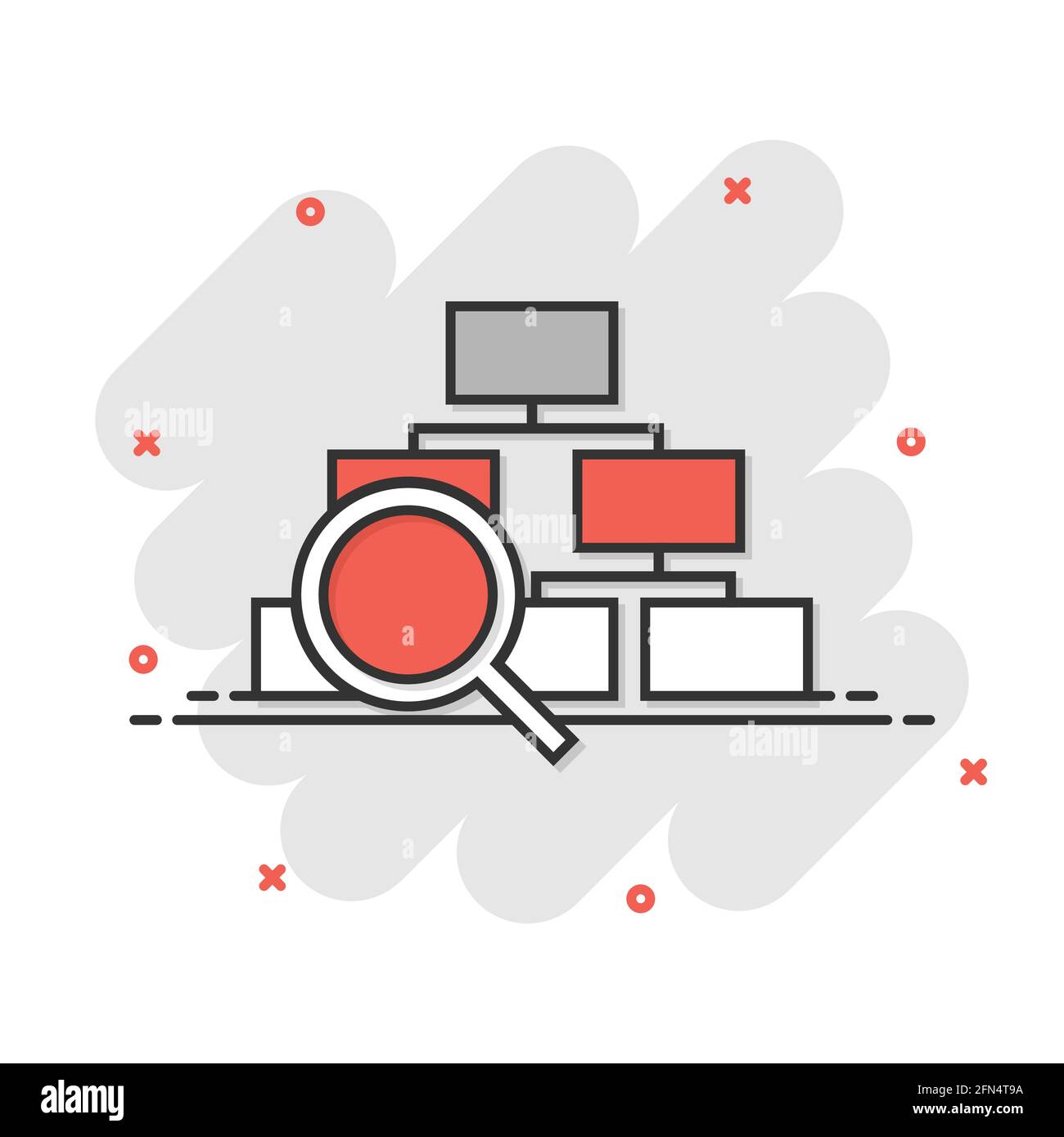 Hierarchy diagram icon in comic style. Structure search cartoon vector ...