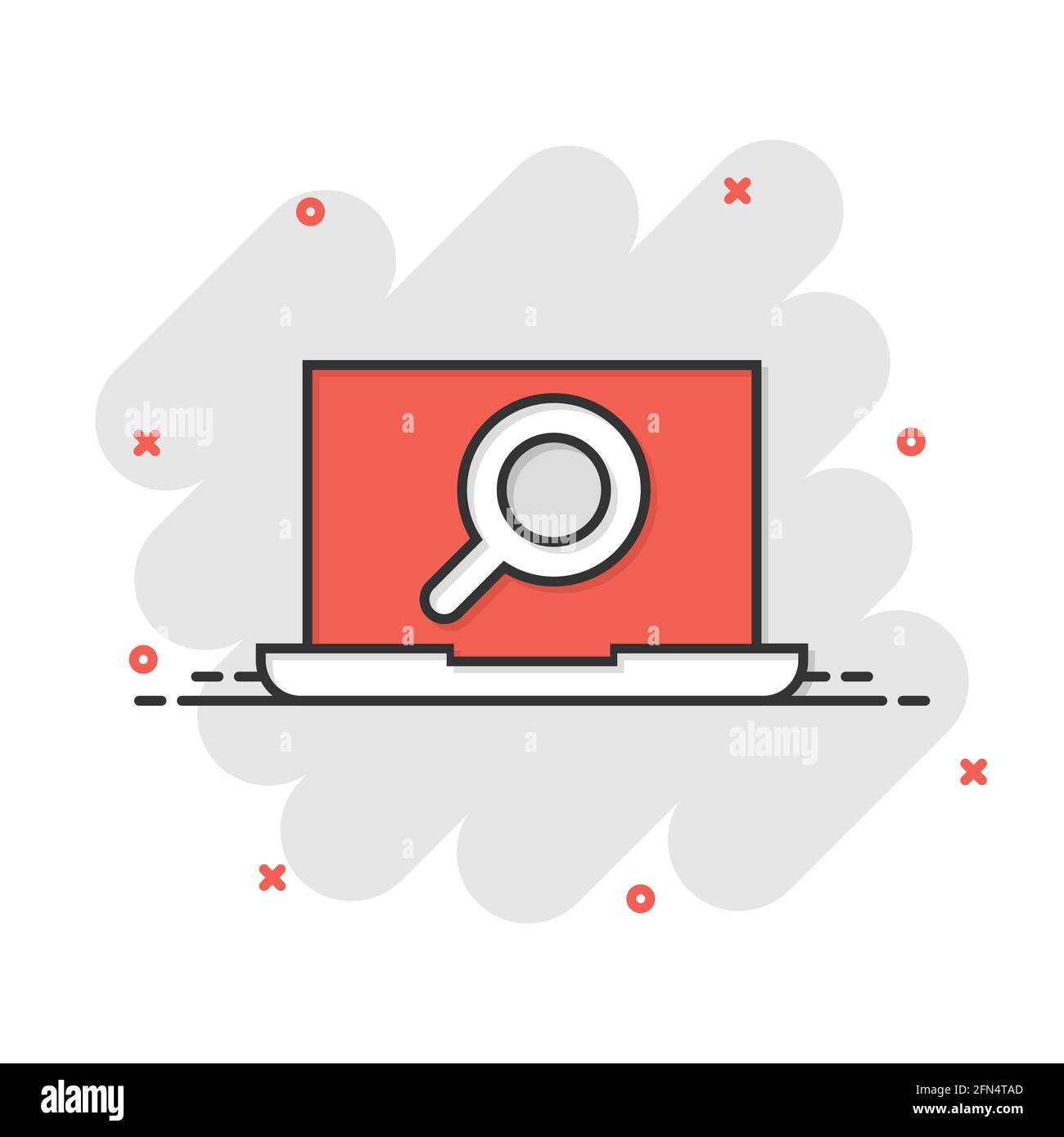 Computer search icon in comic style. Laptop with magnifying glass ...