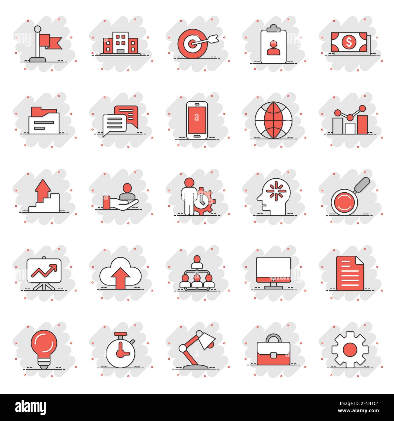 Business icons set in comic style. Finance strategy cartoon vector ...