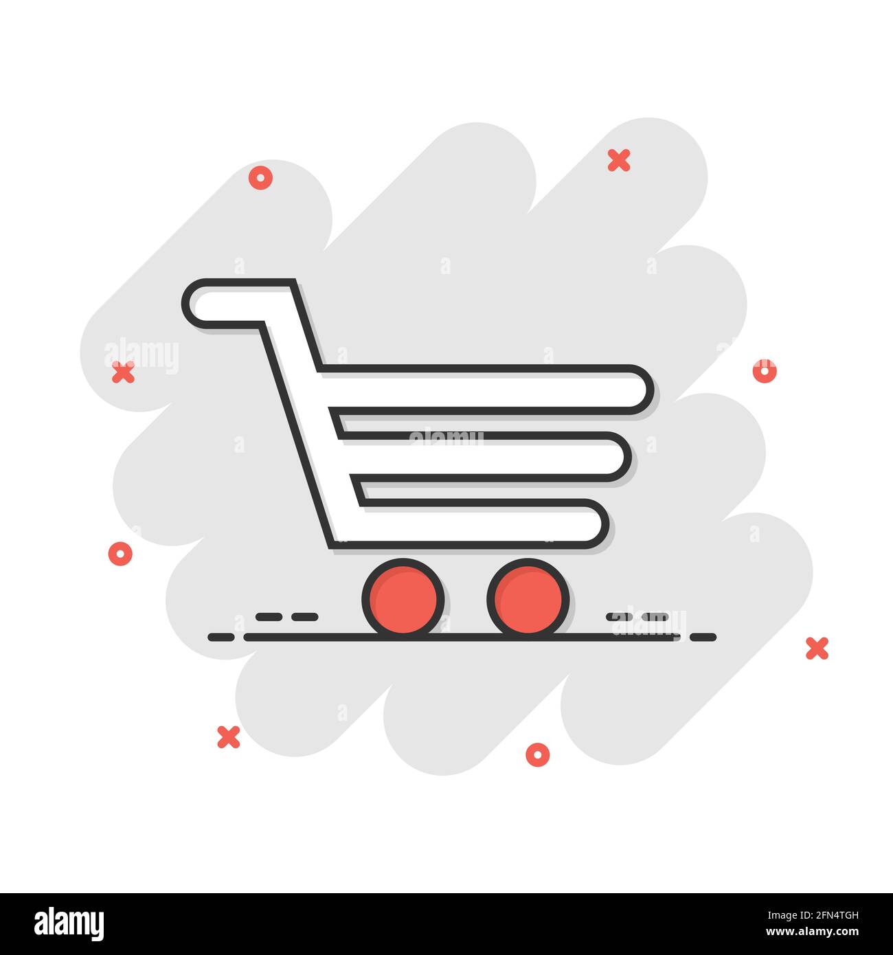 Shopping cart icon in comic style. Trolley cartoon vector illustration ...