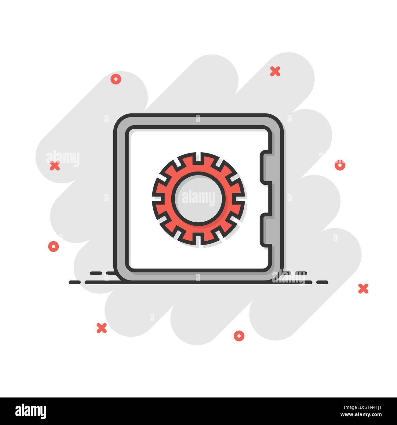Safe money icon in comic style. Strongbox cartoon vector illustration ...