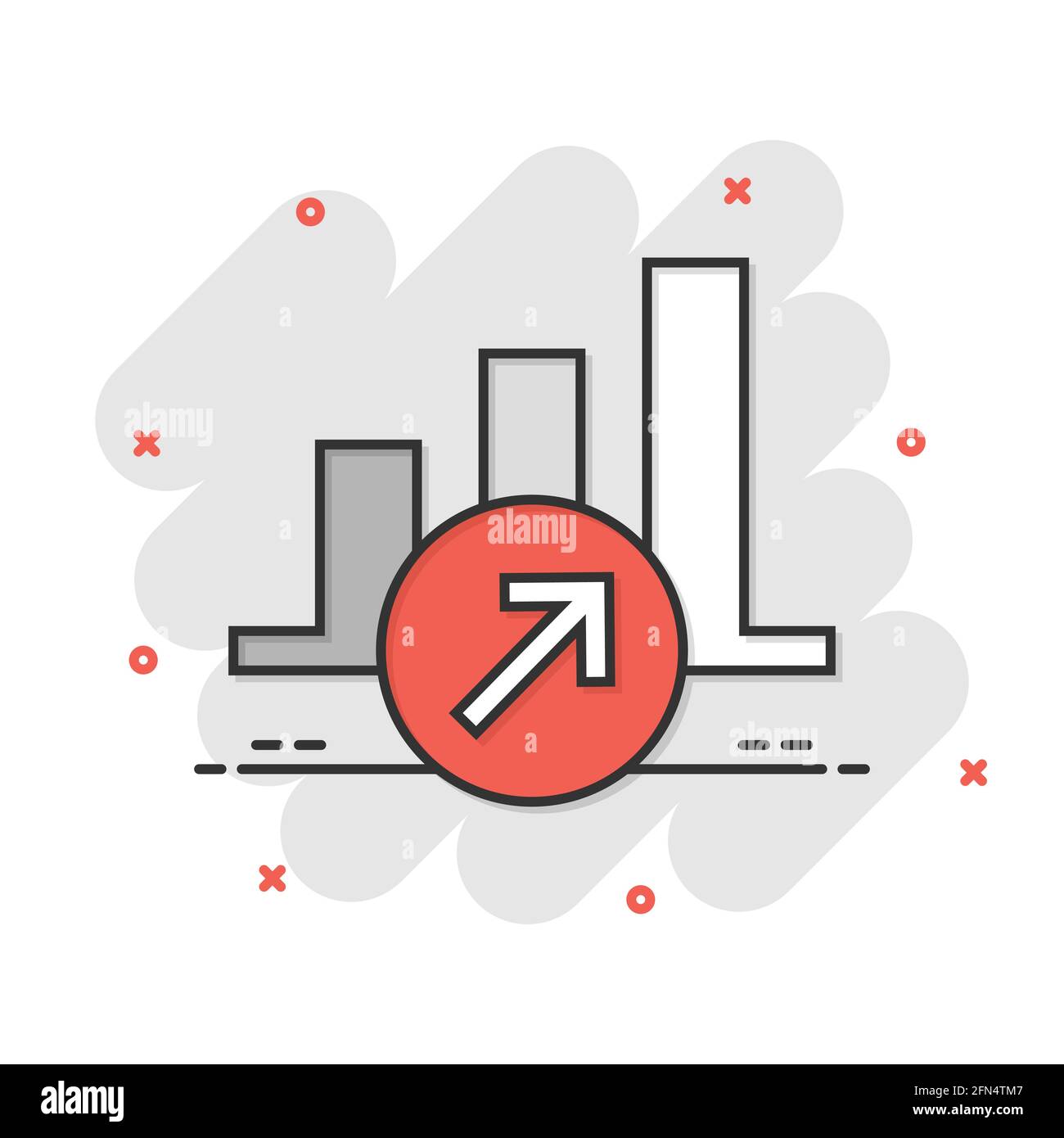 Market trend icon in comic style. Growth arrow with magnifier cartoon ...
